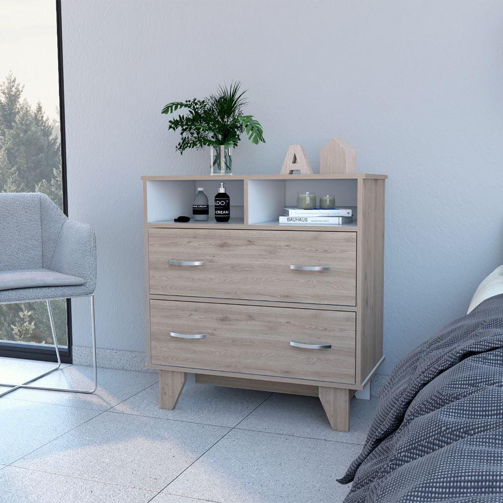 Aaron 2-Drawer, 2-Shelf Dresser - Light Grey - Ample Storage for Clothing and More - Walmart.com