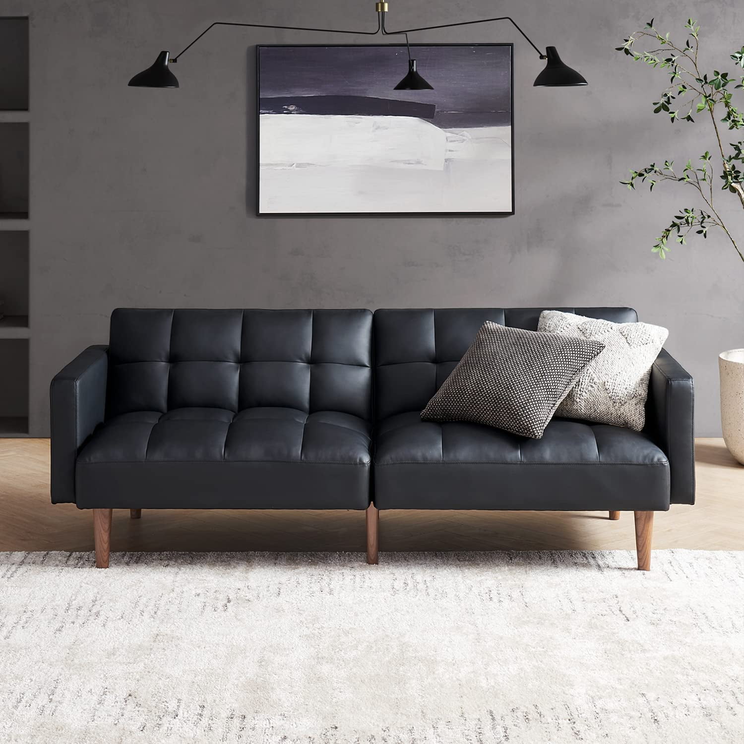 Aaron 76.8" Couch, Small Futon Sofa Bed, Sleeper, Loveseat, Mid Century ...