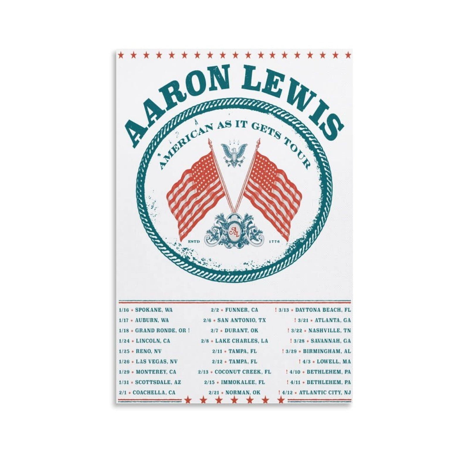 Aaron Country Music Lewis Poster Canvas Wall Decor Novelty Graphic ...
