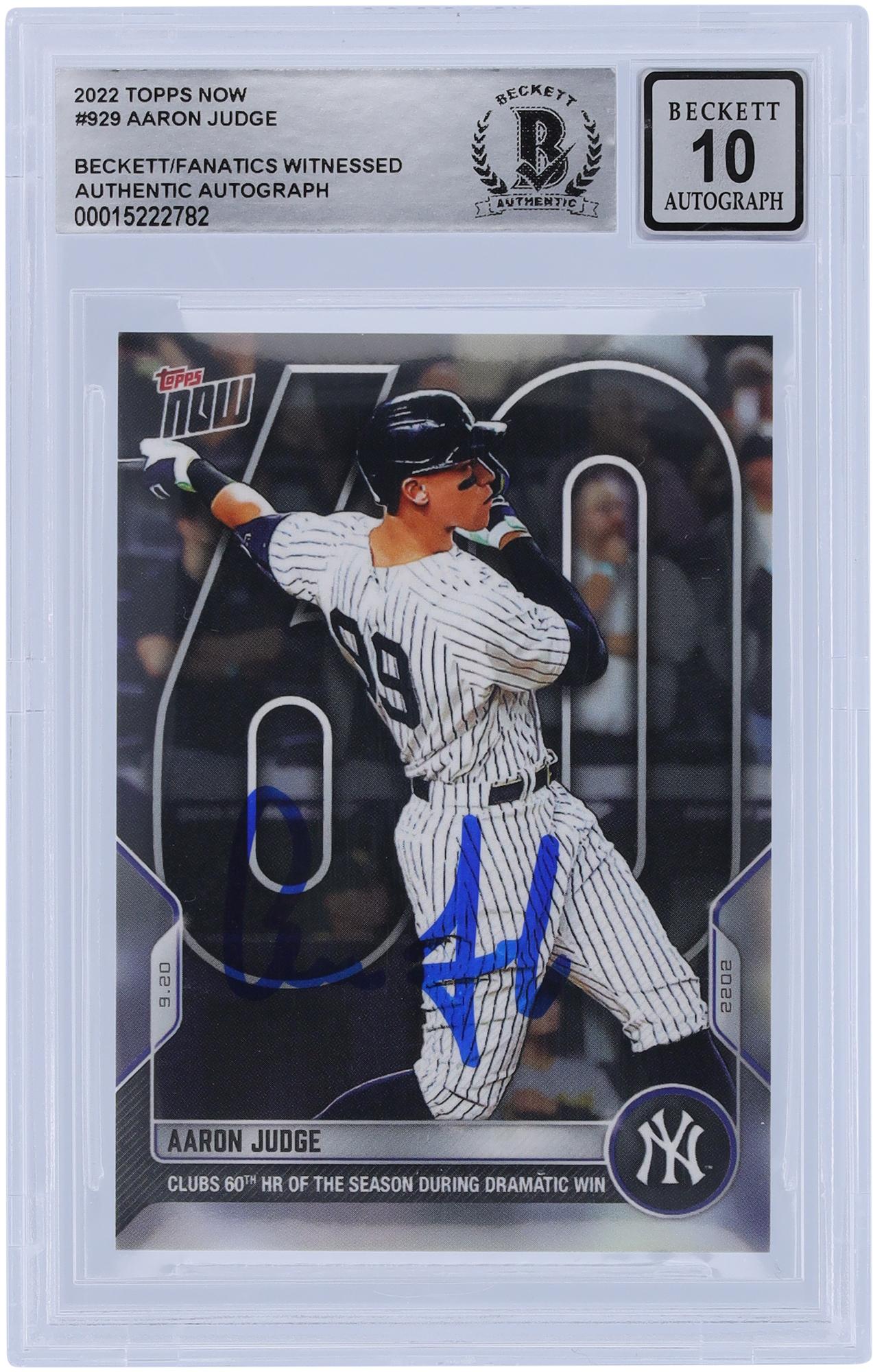 Aaron Judge New York Yankees Autographed 2022 Topps Now 60th HR #929 Beckett Fanatics Witnessed ...
