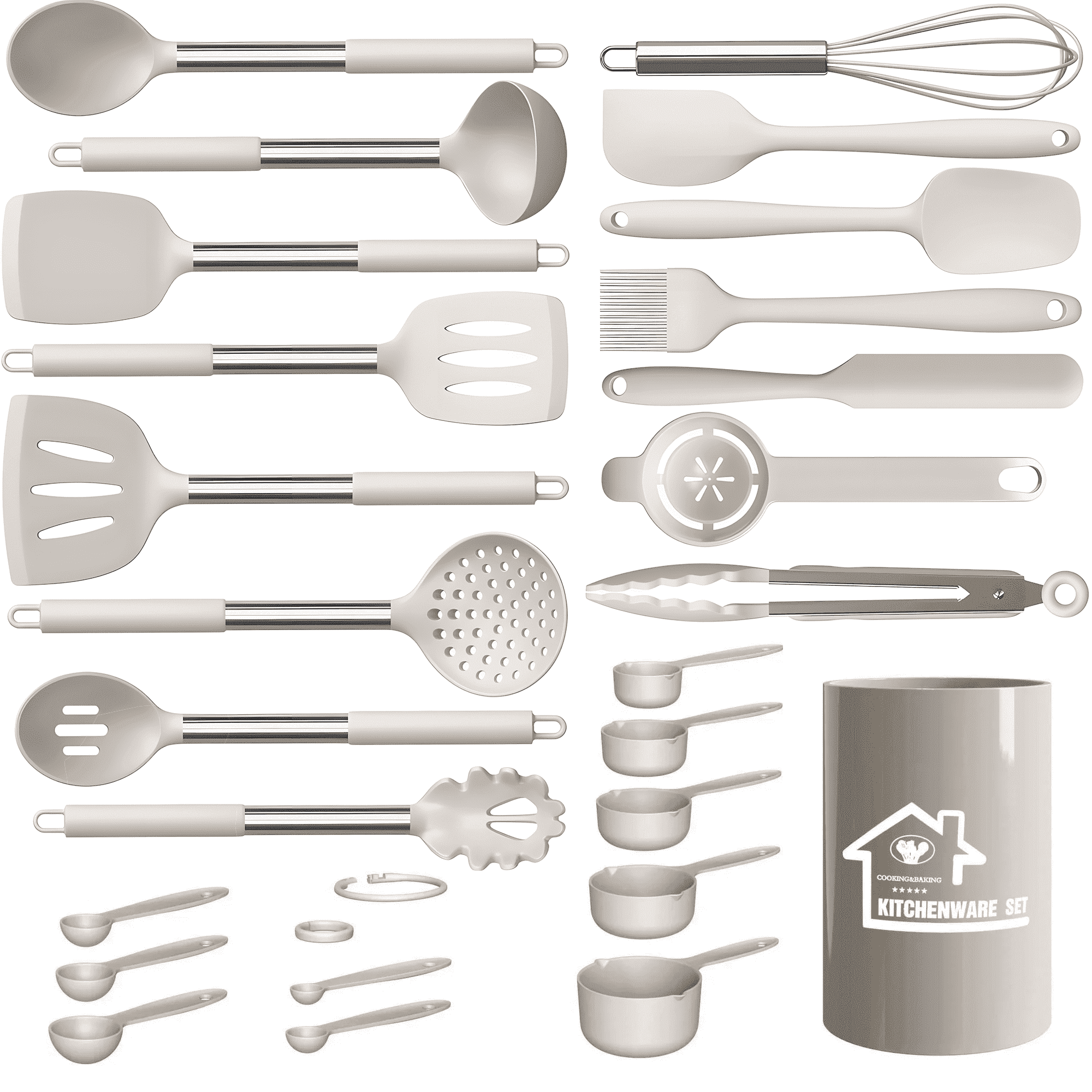 AARTVARK TEES 26 Piece Kitchen Utensils Set, Stainless Steel Silicone, Versatile Cooking Tools ...