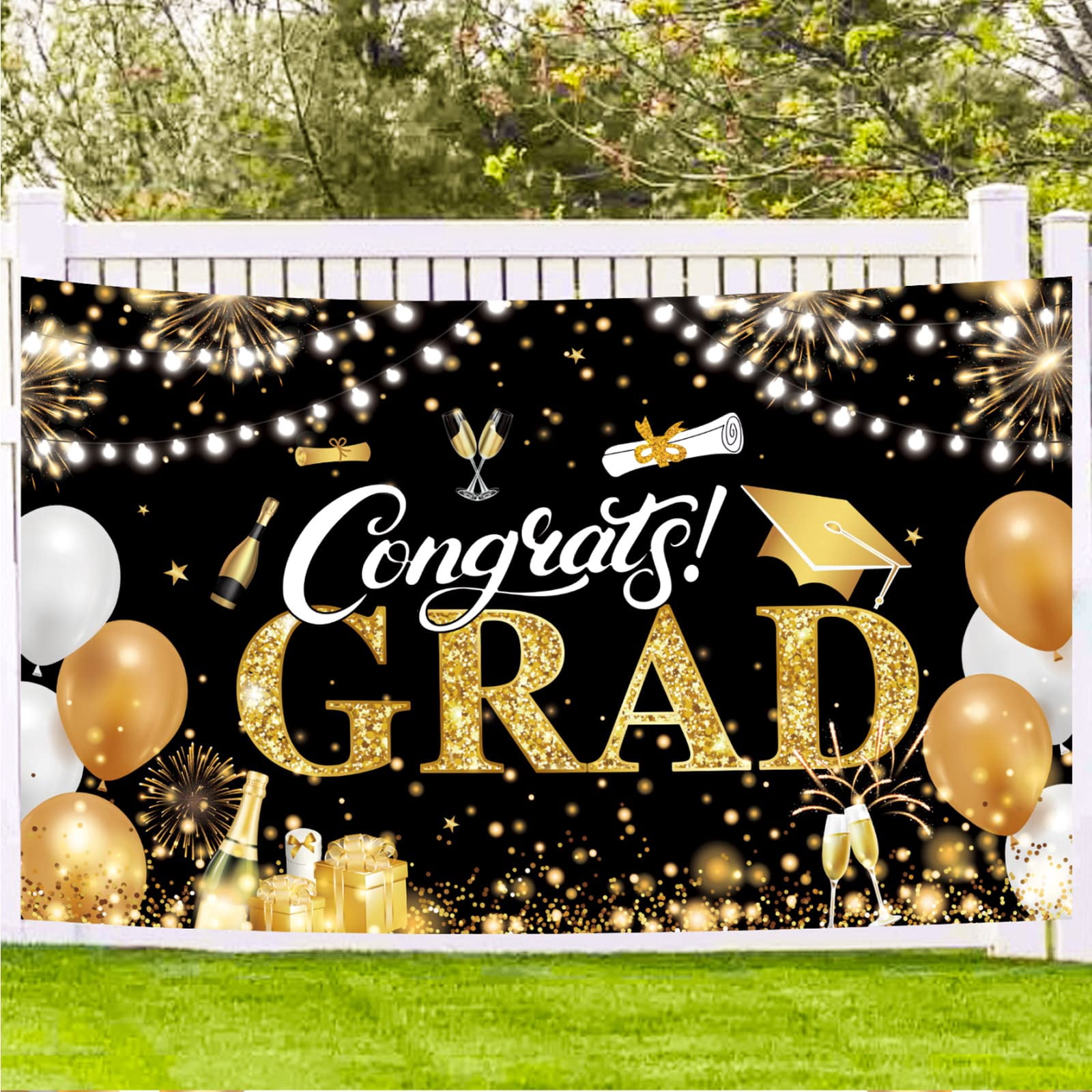 Aaskuu Graduation BannerTRDN 2025 Black and Gold - 72.8x43.3 Inch ...