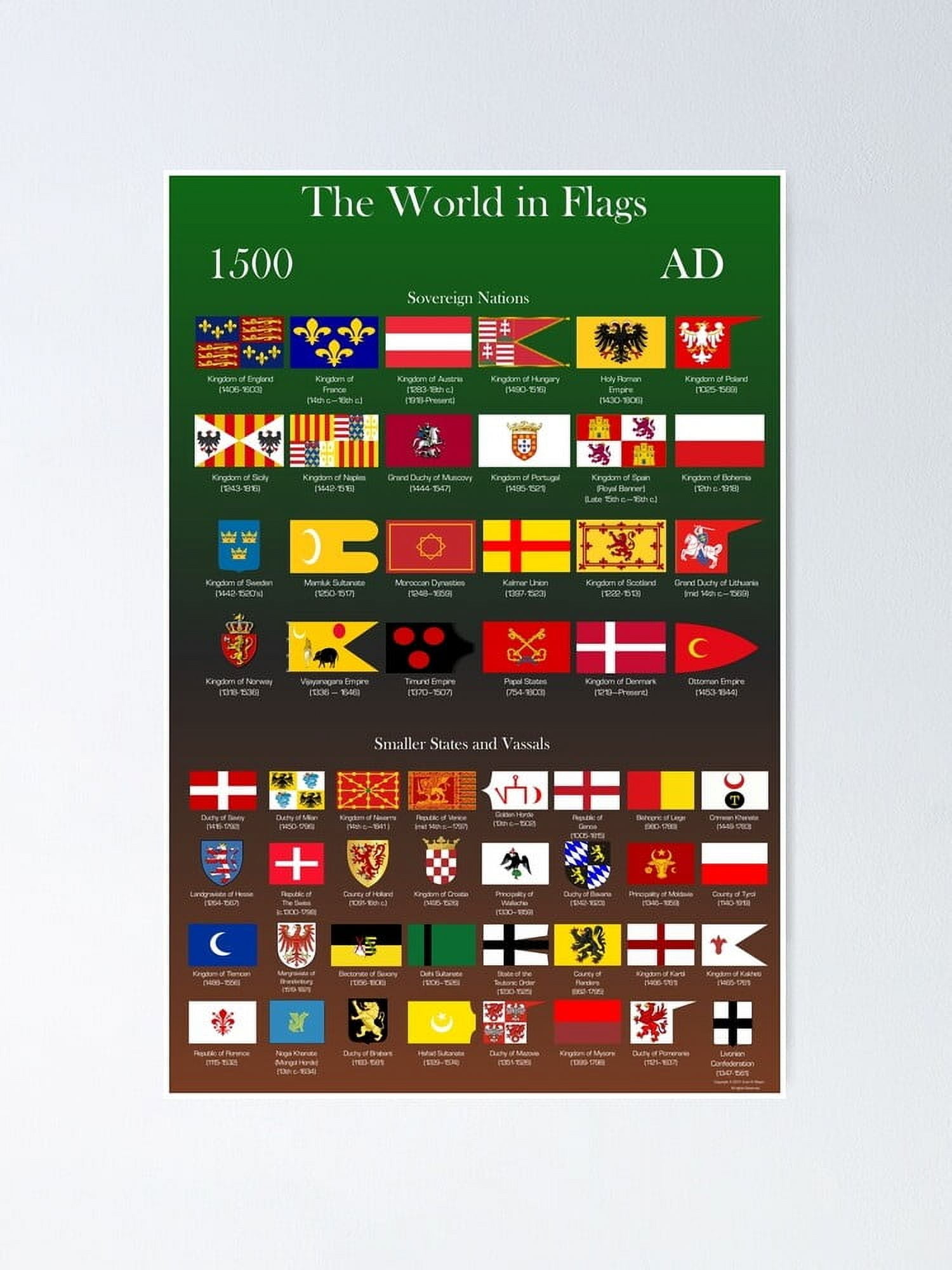 AatoeaX 1500 AD Flags of the World Poster Modern Wall Art Canvas Poster ...