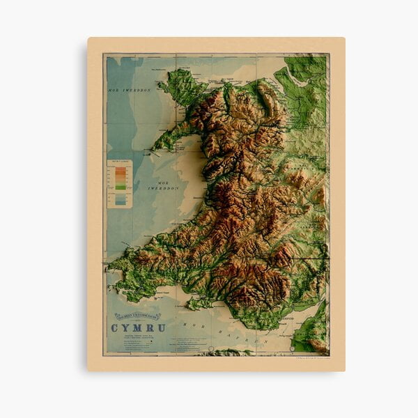 AatoeaX 1913 Wales Relief Map 3D digitally-rendered Canvas Print Modern ...