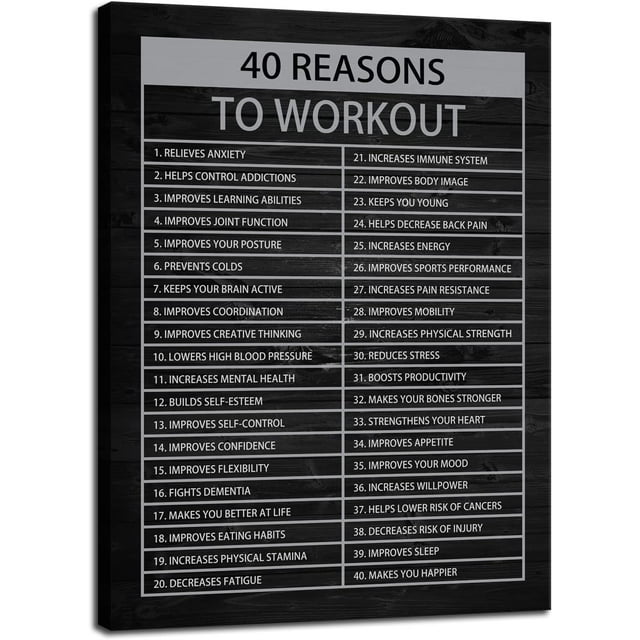 AatoeaX 40 Reasons to Workout Inspirational Quotes Exercise Wall Art ...