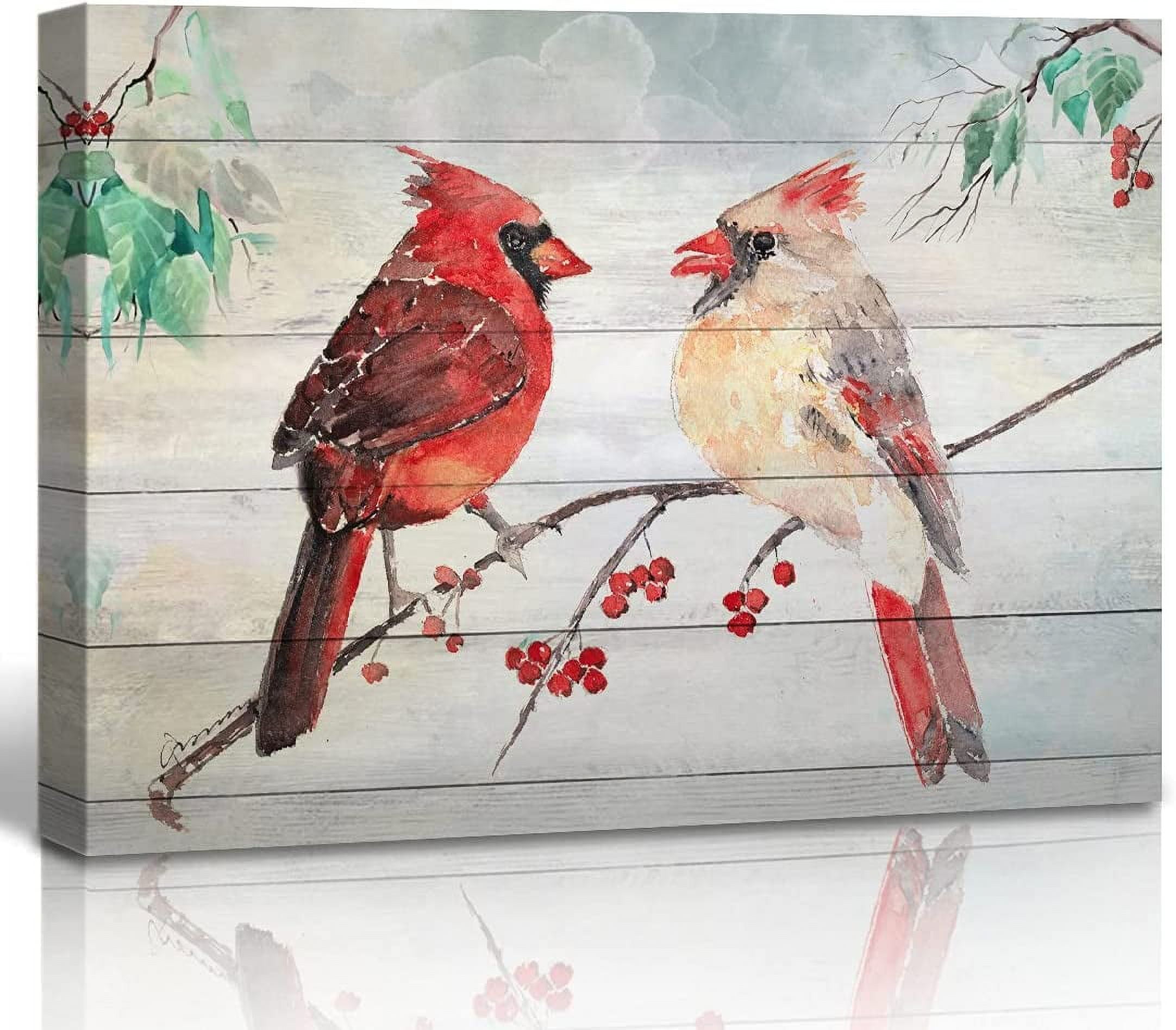 AatoeaX Abstract Bird Canvas Wall Art Watercolor Red Northern Cardinals ...