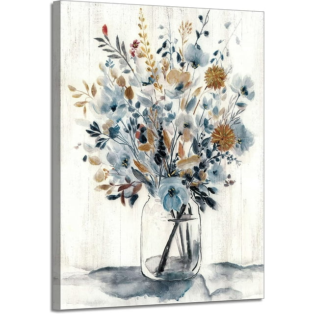 AatoeaX Abstract Flower Bouquet Wall Art: Gray Blue Floral in Jar ...