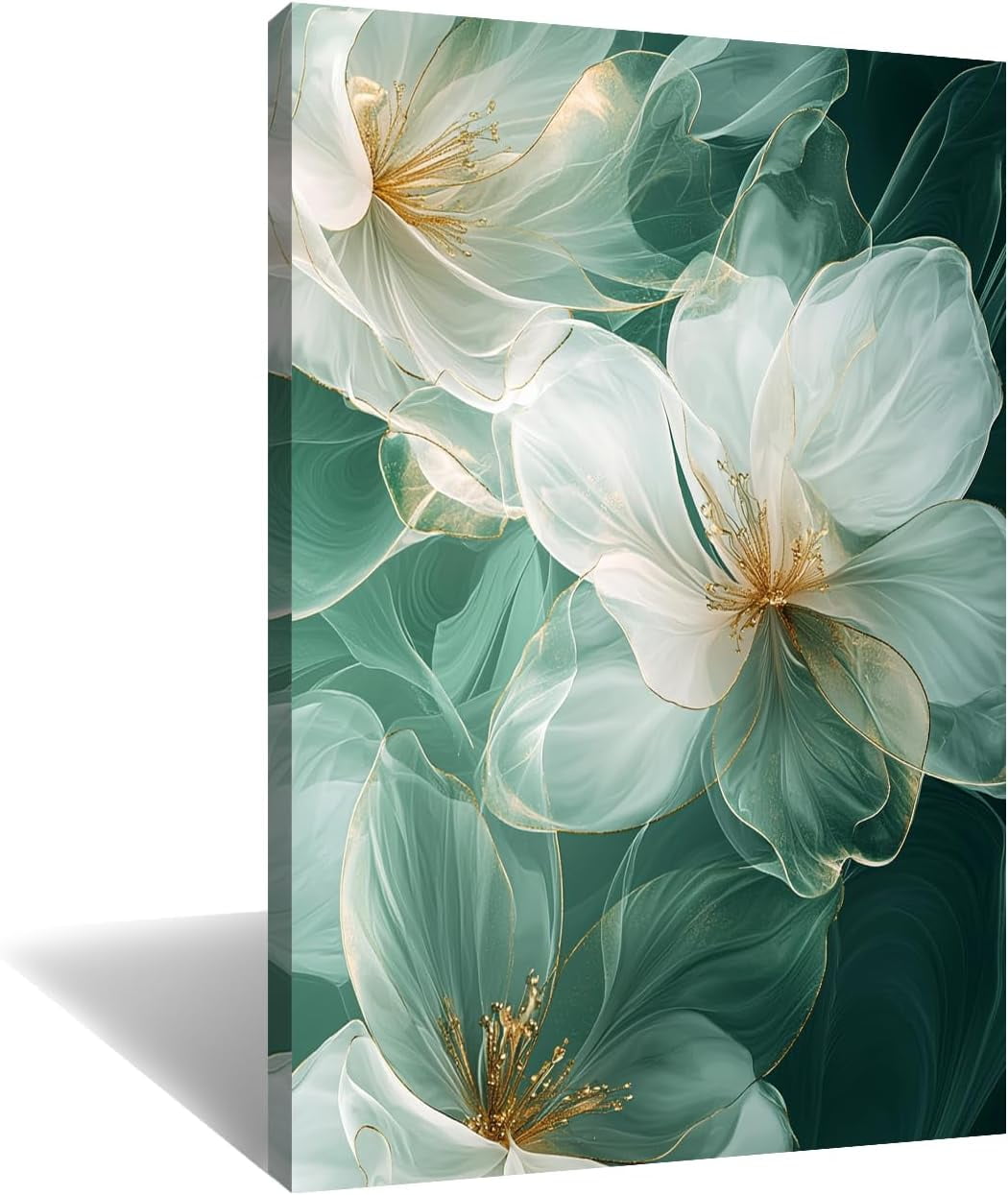 AatoeaX Abstract Green Gold Gradient Flower Canvas Wall Art Home Decor ...