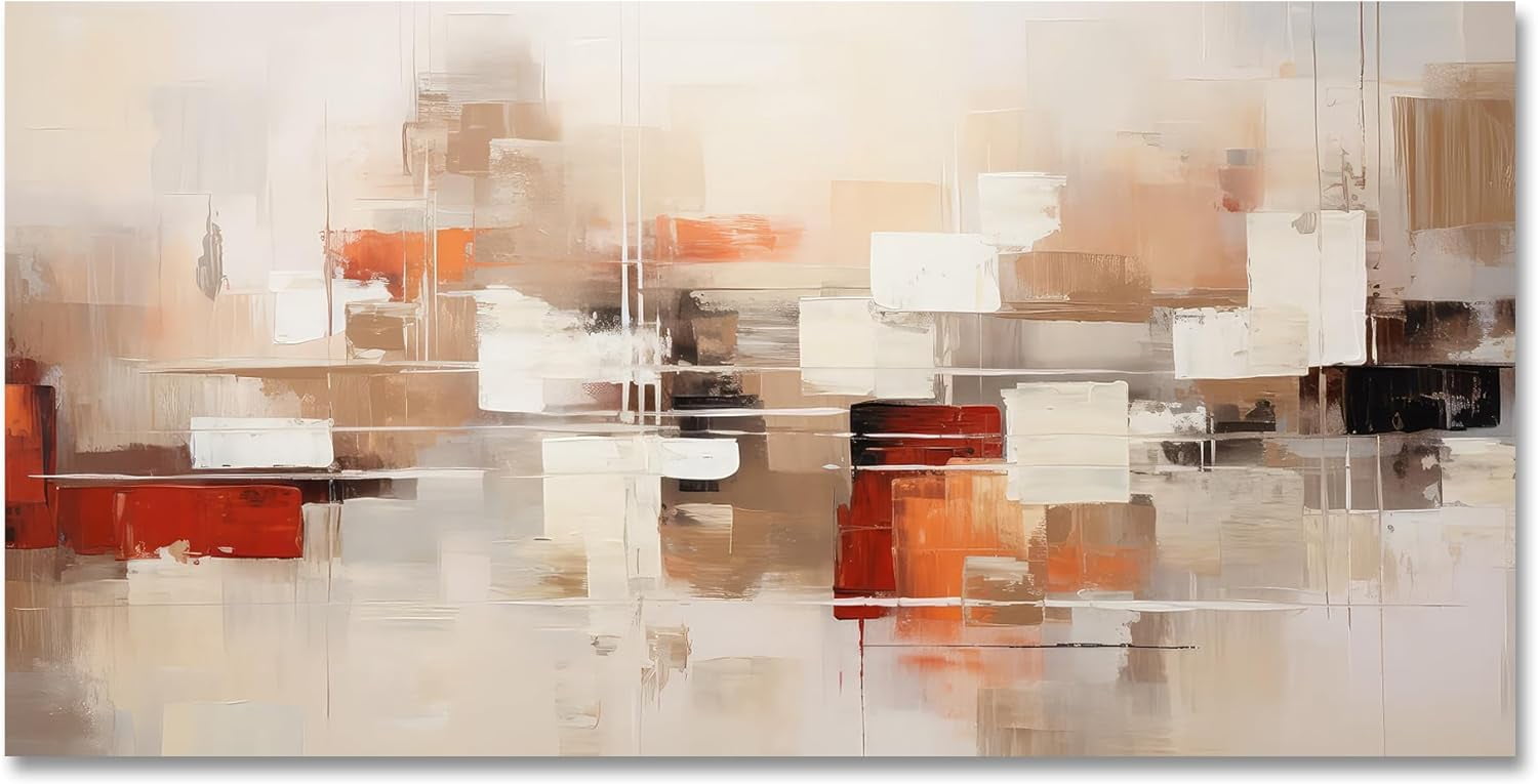 AatoeaX Abstract Wall Art Geometric Block Canvas Art Brown and Beige ...