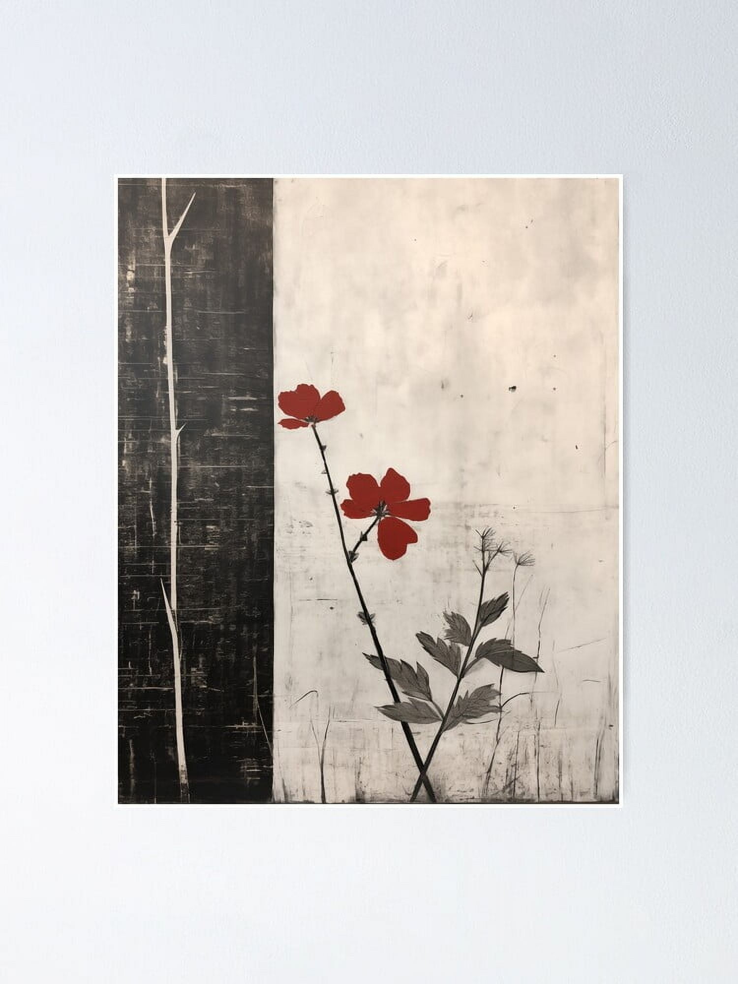 AatoeaX Abstract japandi red flower Poster Modern Wall Art Canvas ...