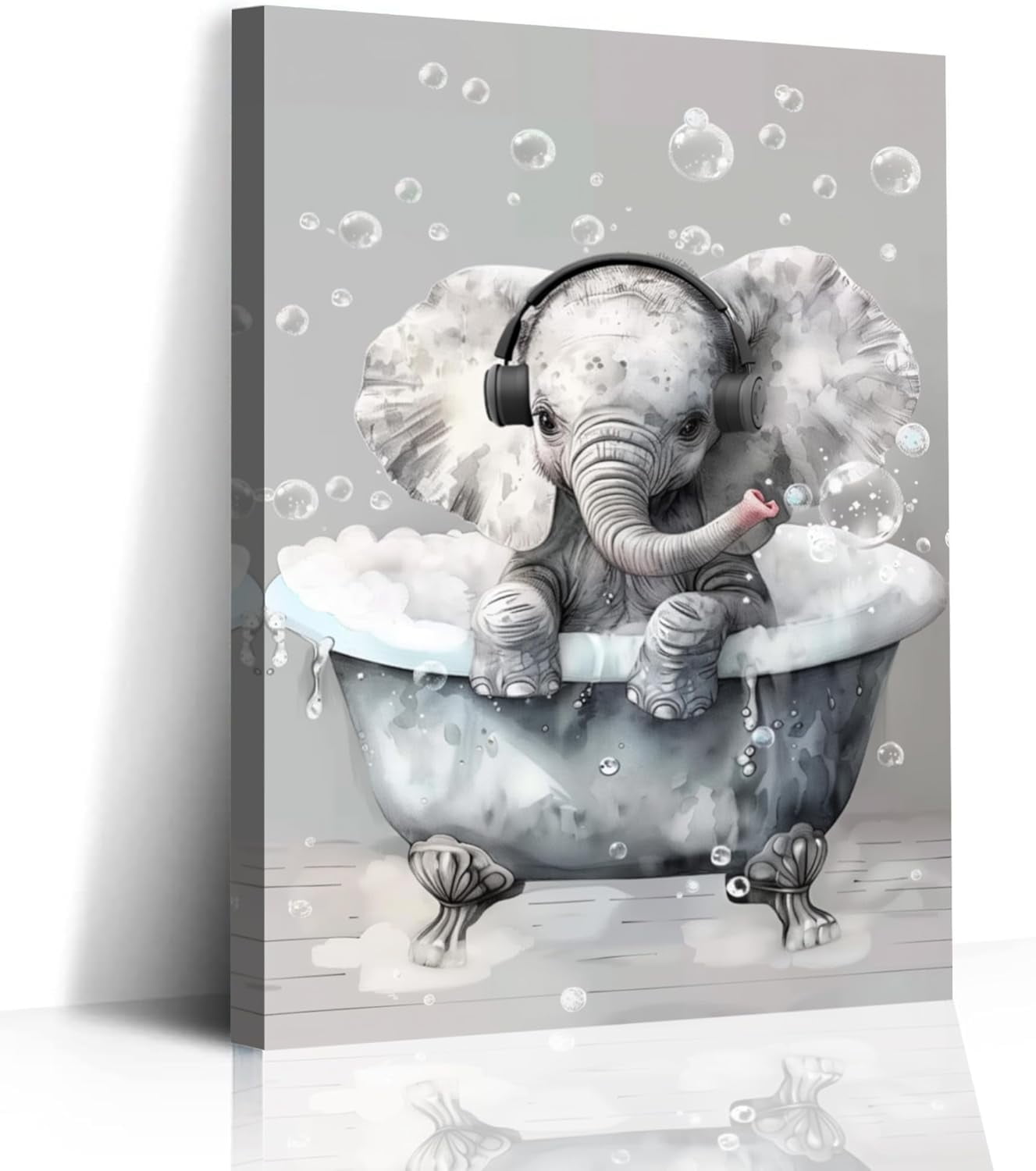AatoeaX Adorable Baby Elephant with Headphones Bathing Wall Art Poster ...