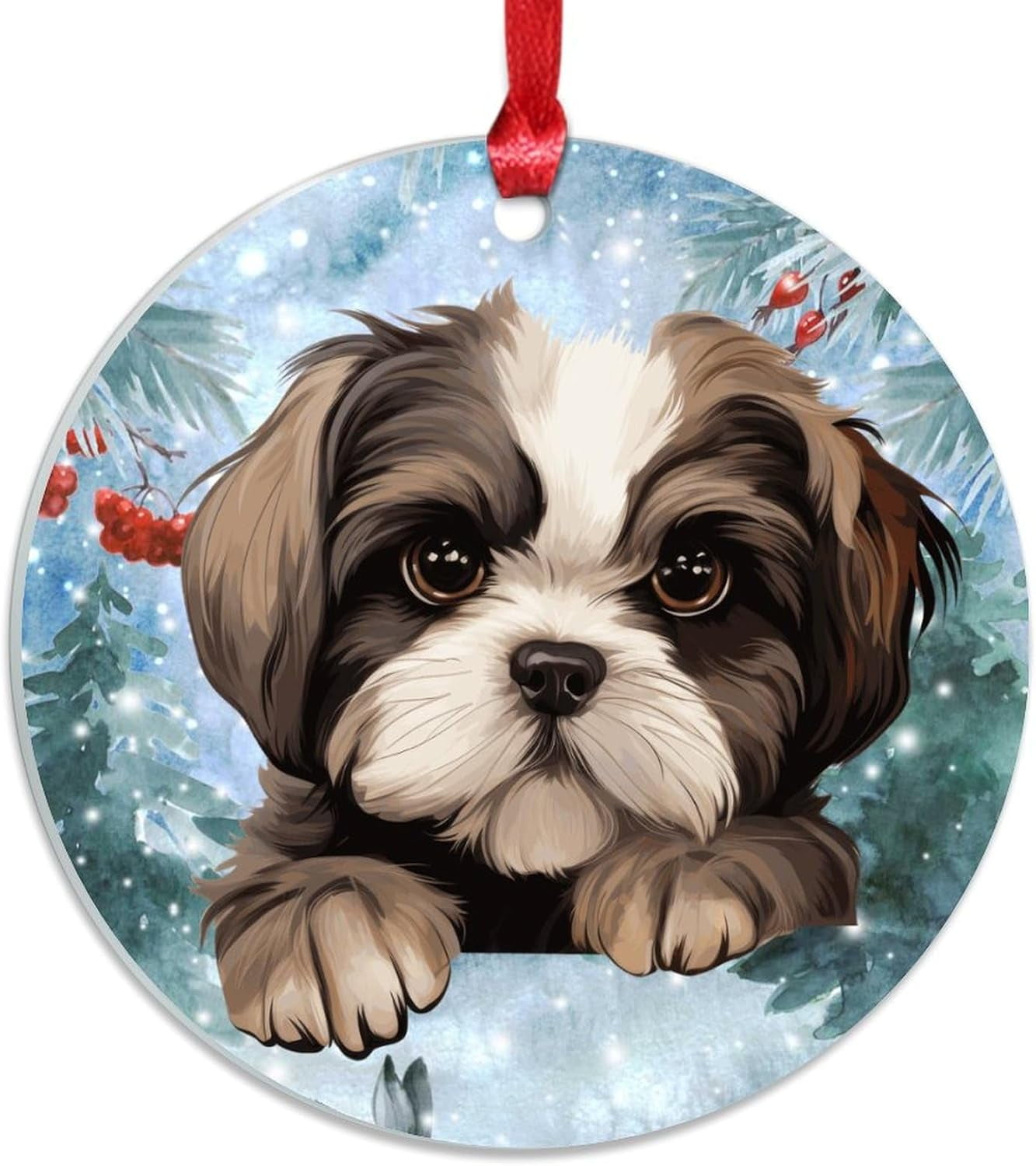 AatoeaX Adorable Shih Tzu Ornament: Winter Watercolor Art, Transparent ...