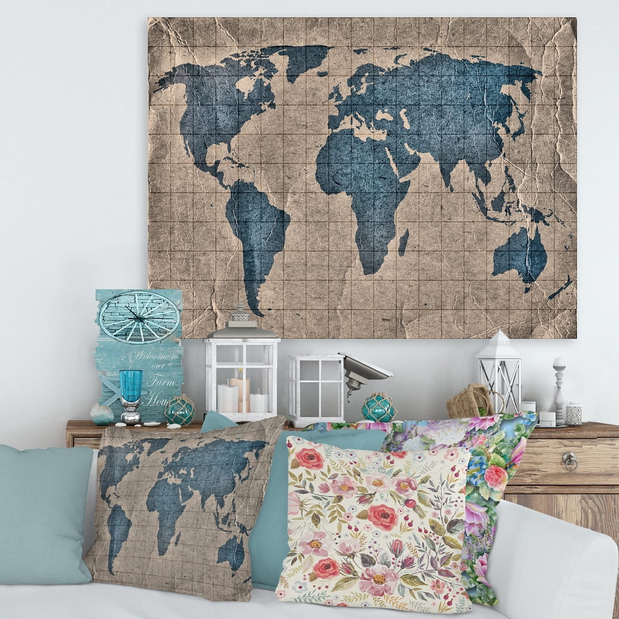 AatoeaX "Ancient Map of The World I" Rustic Canvas Wall Art Print ...