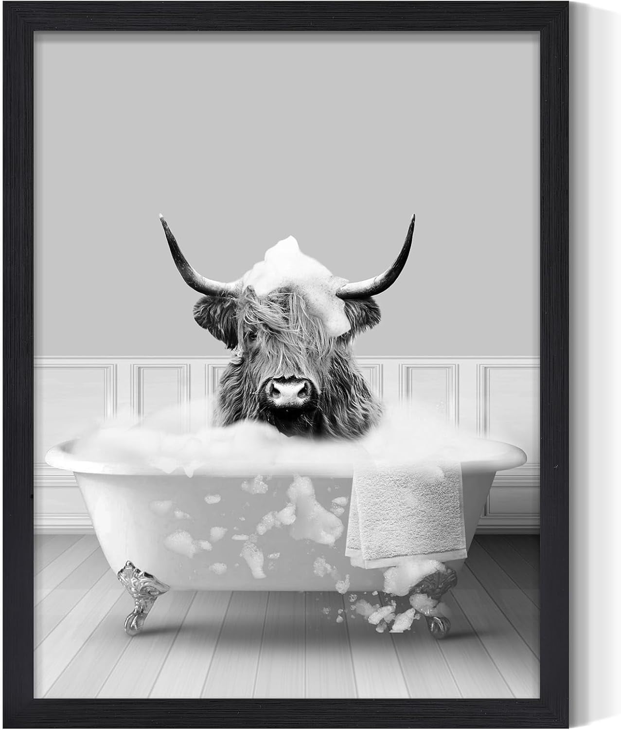 AatoeaX Animals Canvas Wall Art Highland Cow Take Bath in Tub Posters ...
