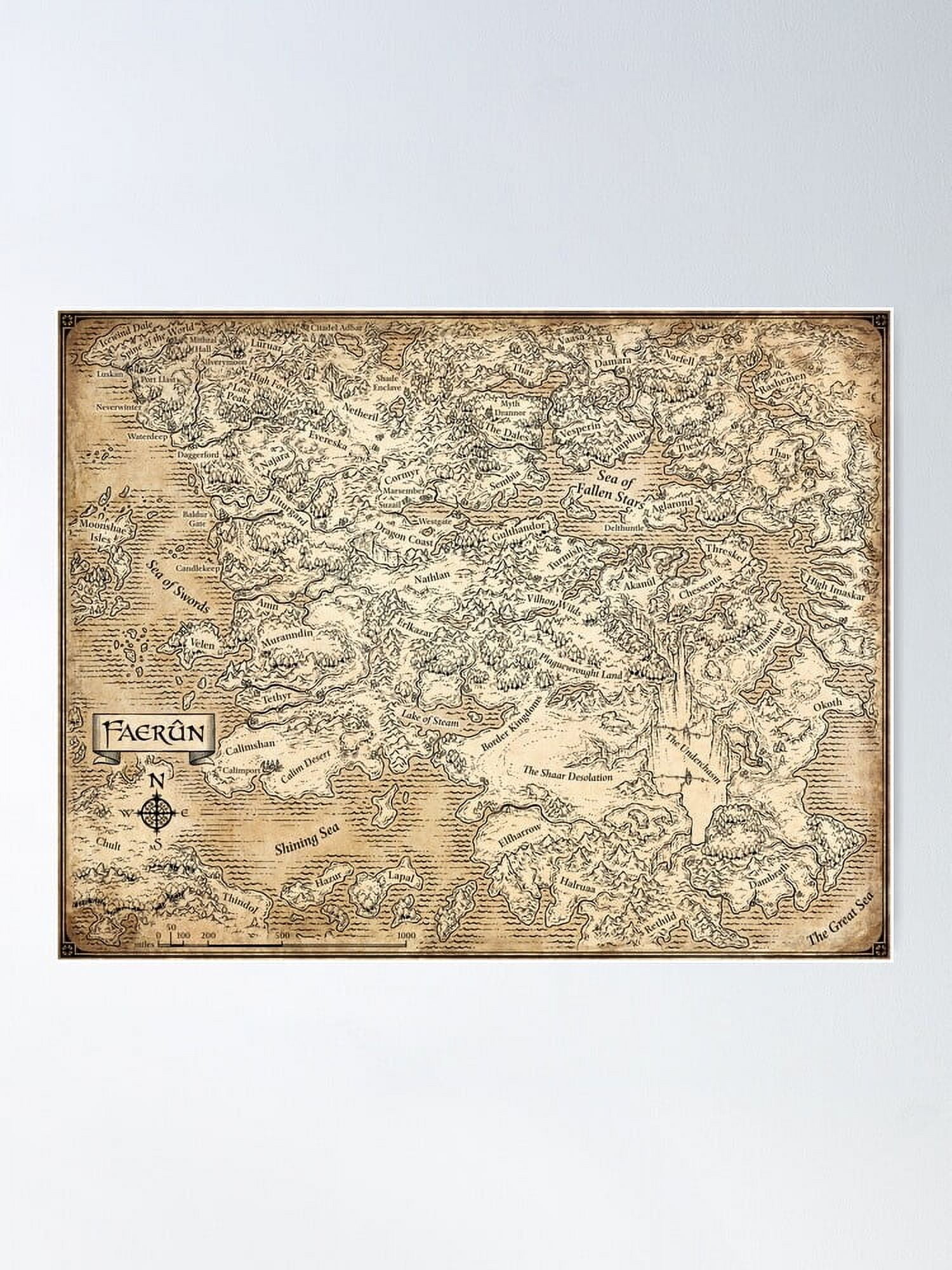 AatoeaX Annotated Map Of Faerun Poster Modern Wall Art Canvas Poster ...