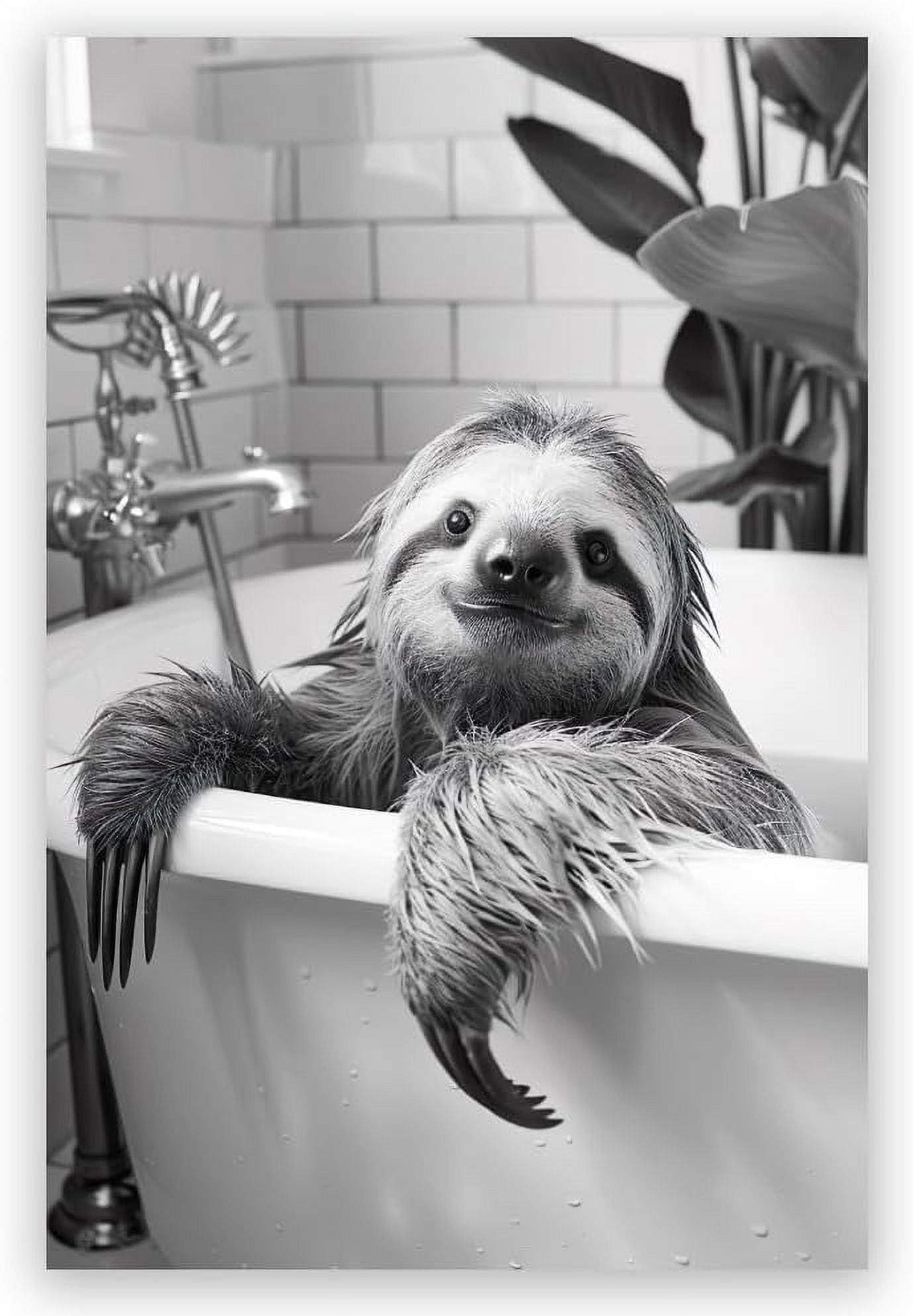 AatoeaX Bathroom Decor Wall Art Sloth in Bath in Bathtub Black and ...