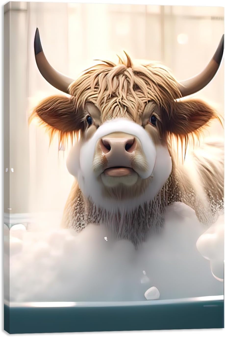 AatoeaX Bathroom Highland Cow Canvas Wall Art, Cute Highland Cow Taking ...