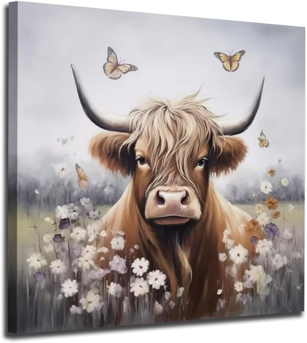 AatoeaX Bathroom Wall Art Highland Cow Painting Rustic Farmhouse ...