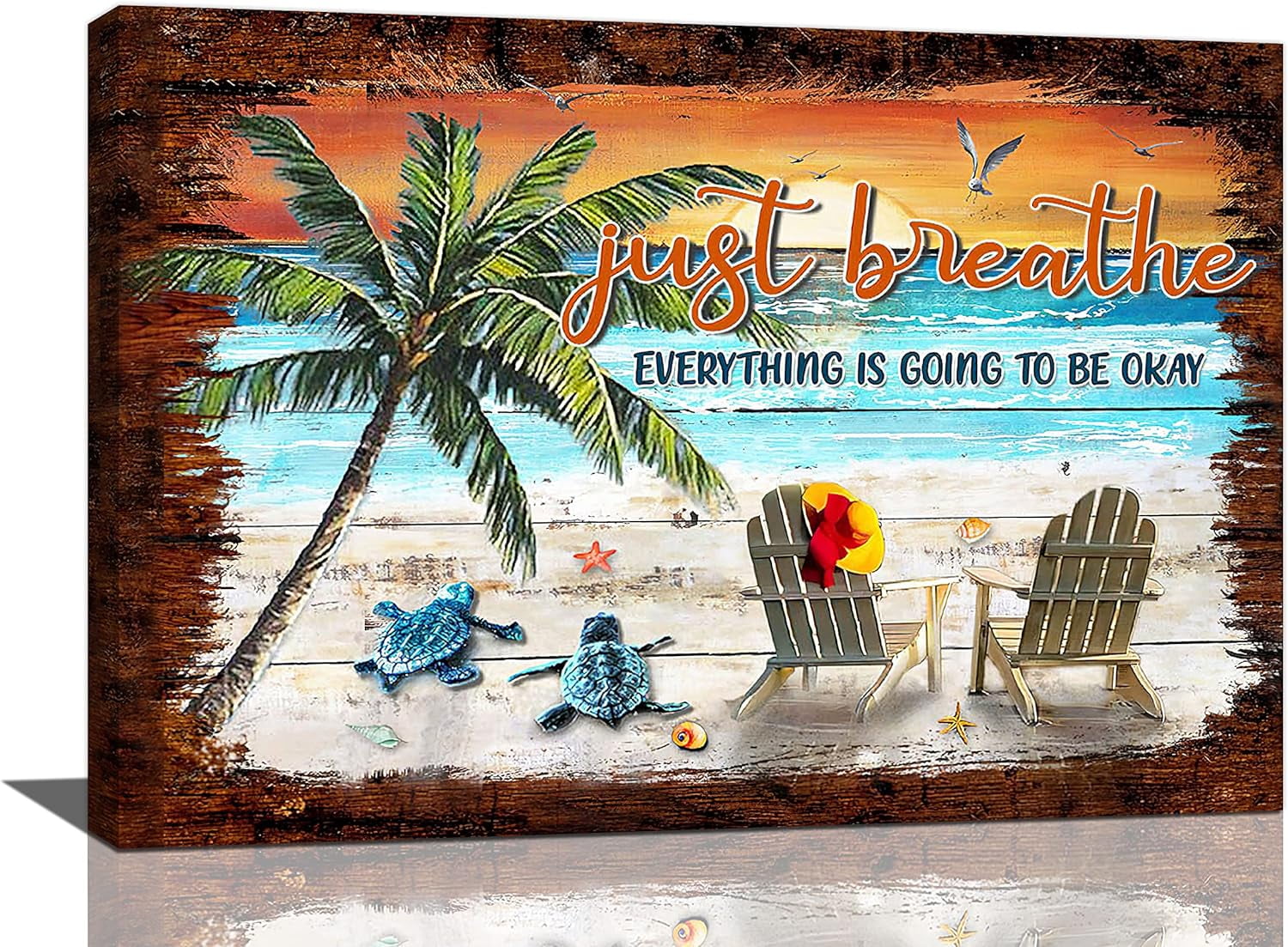 AatoeaX Beach Bathroom Wall Art Beach Sea Turtle Palm Pictures Wall ...