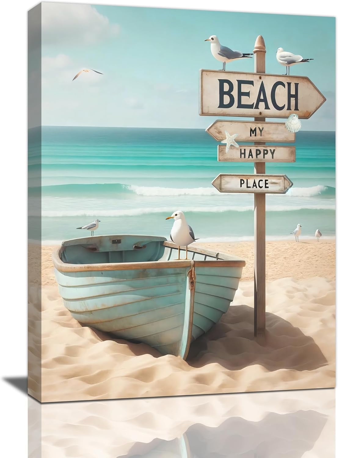 AatoeaX Beach Coastal Decor Wall Art Teal Beach Boat Signs Nautical ...