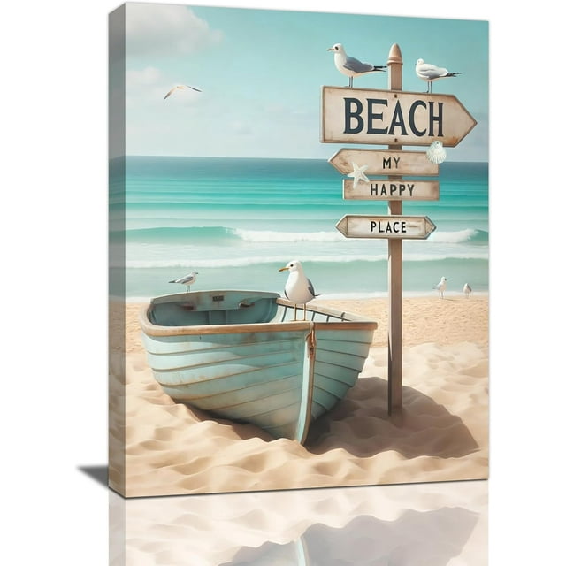 AatoeaX Beach Coastal Decor Wall Art Teal Beach Boat Signs Nautical ...