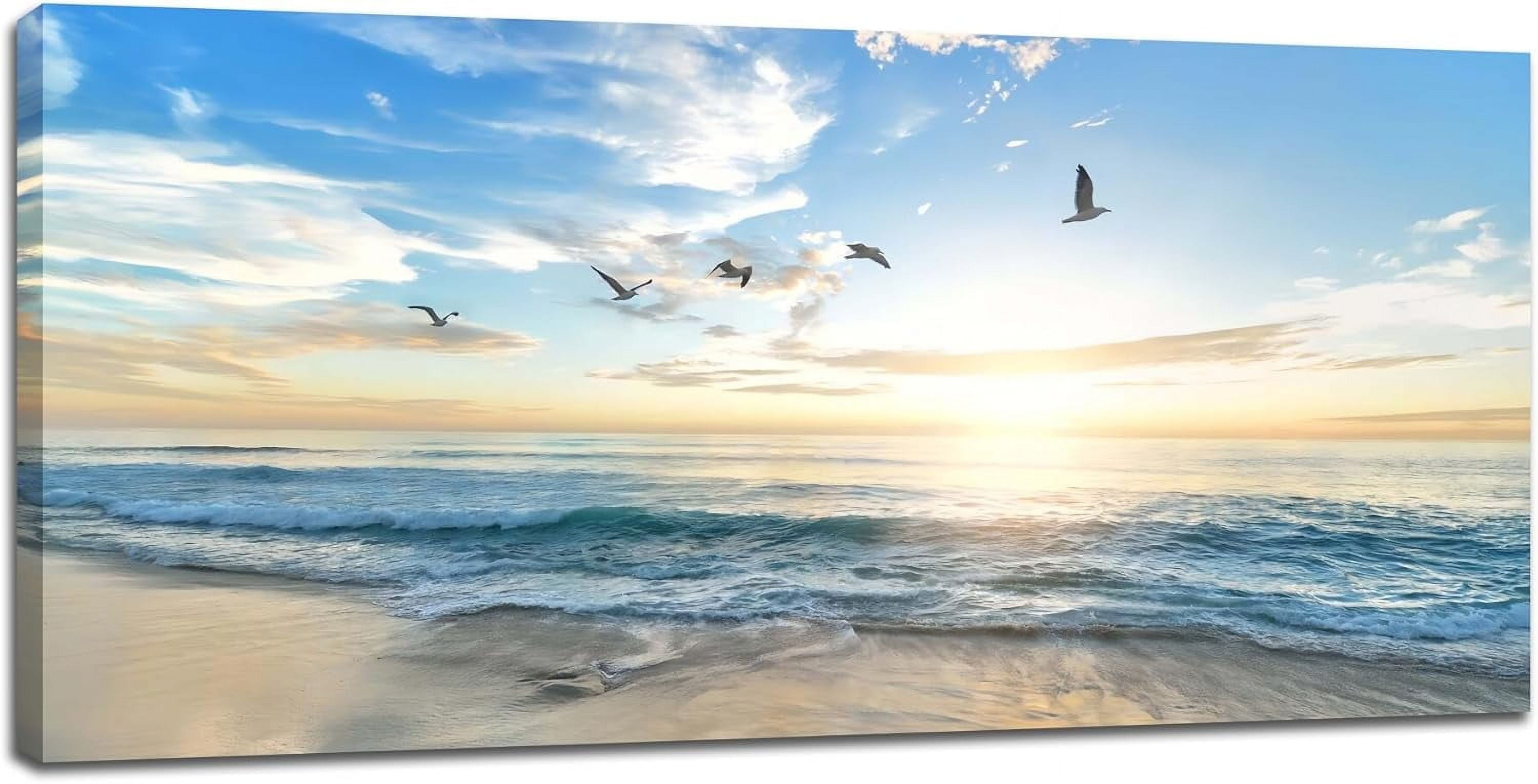 AatoeaX Beach Ocean Canvas Wall Art for Living Room Coastal Seagull Prints Seascape Sunrise ...