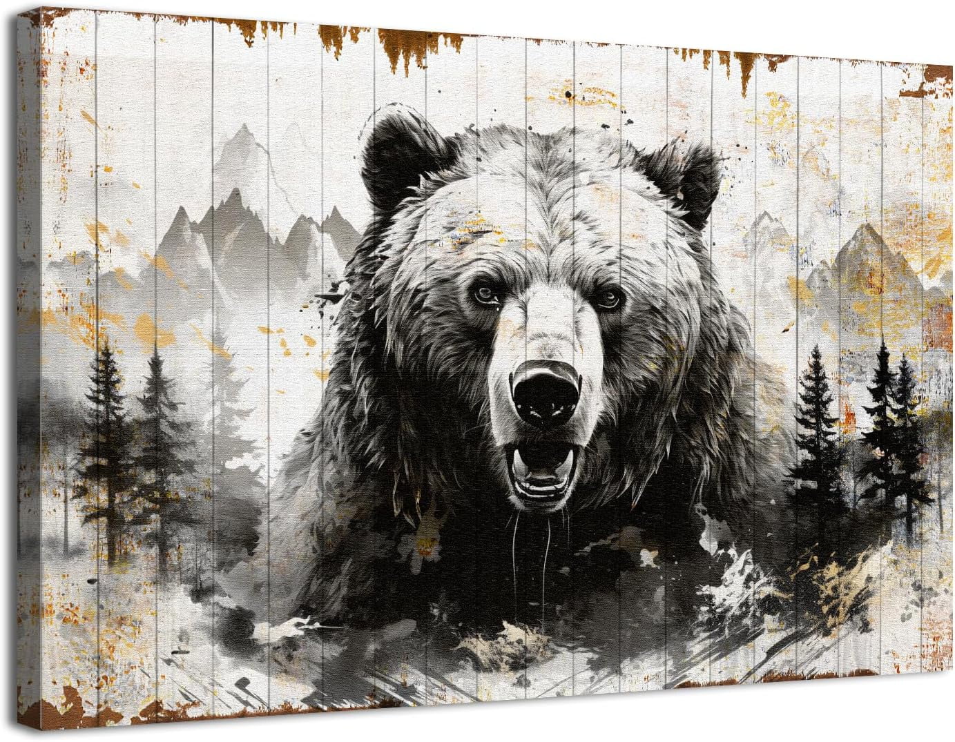 AatoeaX Bear Pictures Wall Decor Vintage Cabin Animal Canvas Wall Art ...