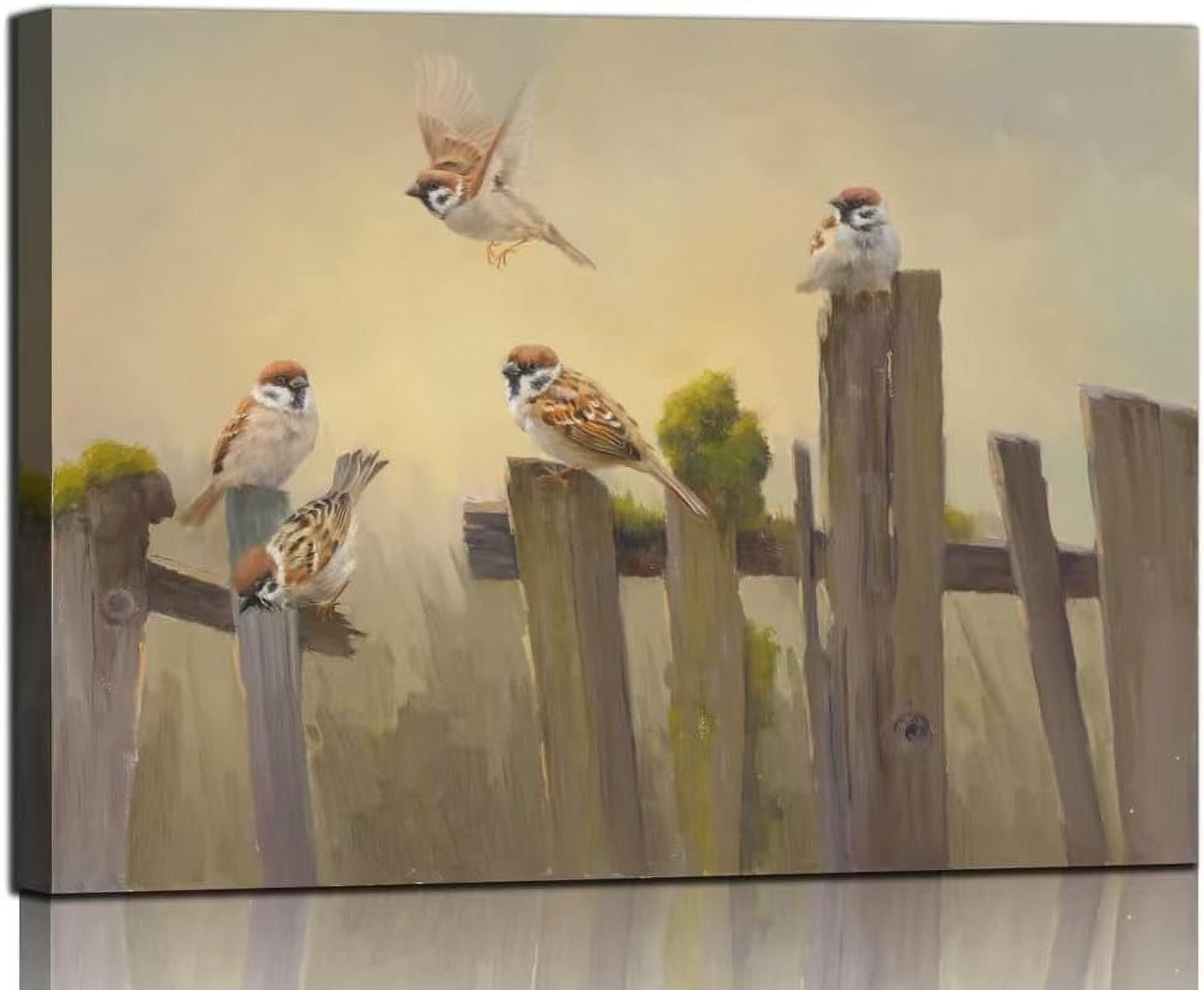 AatoeaX Bird Canvas Wall Art Birds Flying on The Fence Painting Decor ...