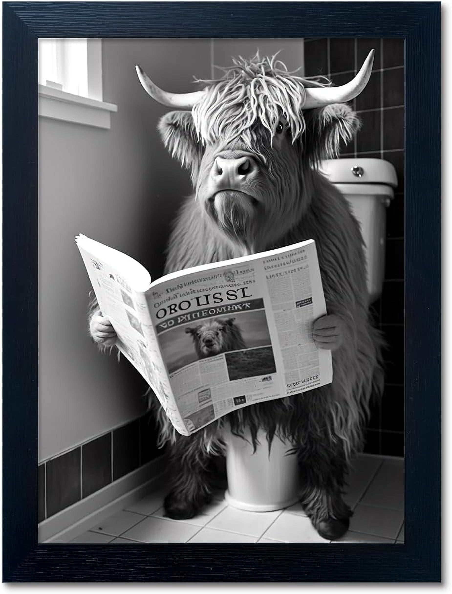 AatoeaX Black and White Bathroom Artwork Highland Cow with Toilet Paper ...