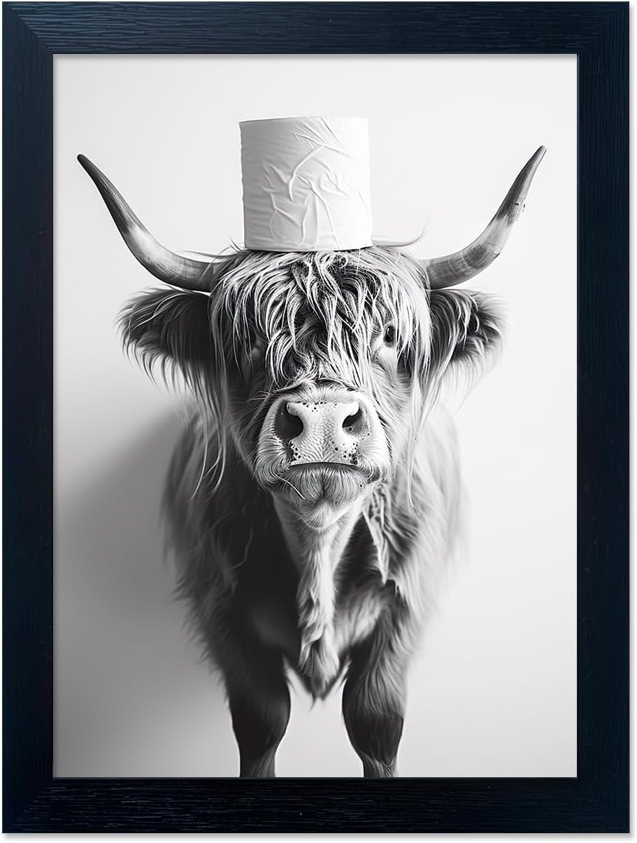 AatoeaX Black and White Funny Bathroom Wall Decor Highland Cow with ...