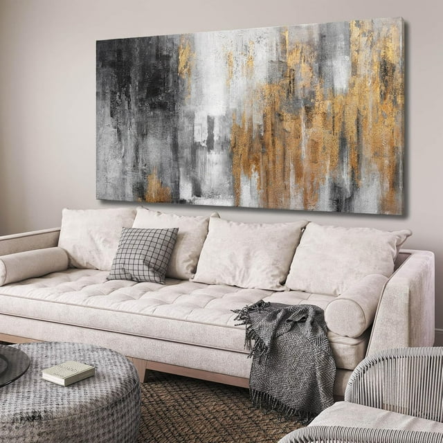 AatoeaX Black and Gold Wall Art - Hand Painted Painting - Vintage Decor ...