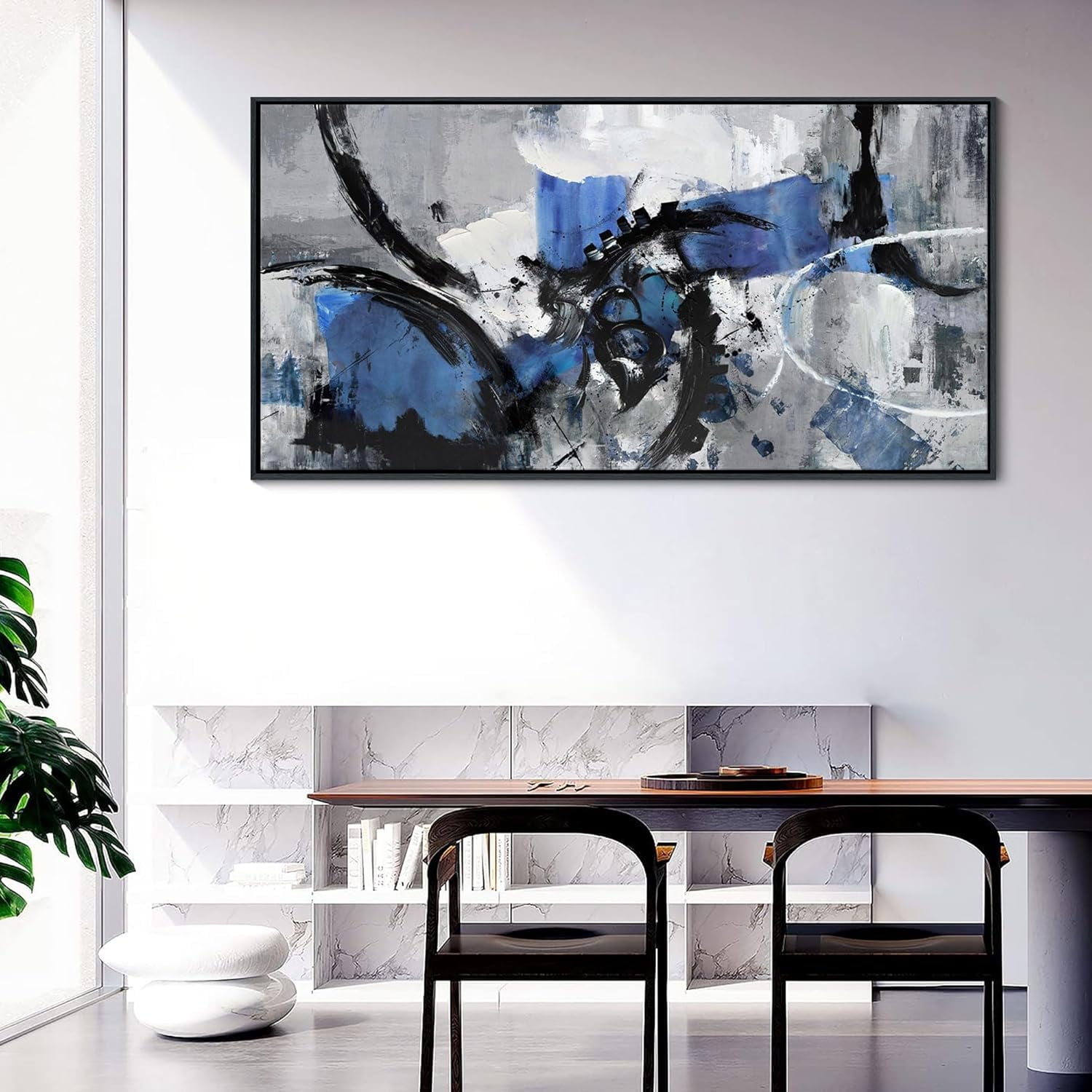 AatoeaX Blue Abstract Wall Art - Canvas Wall Art in Blue and Black ...