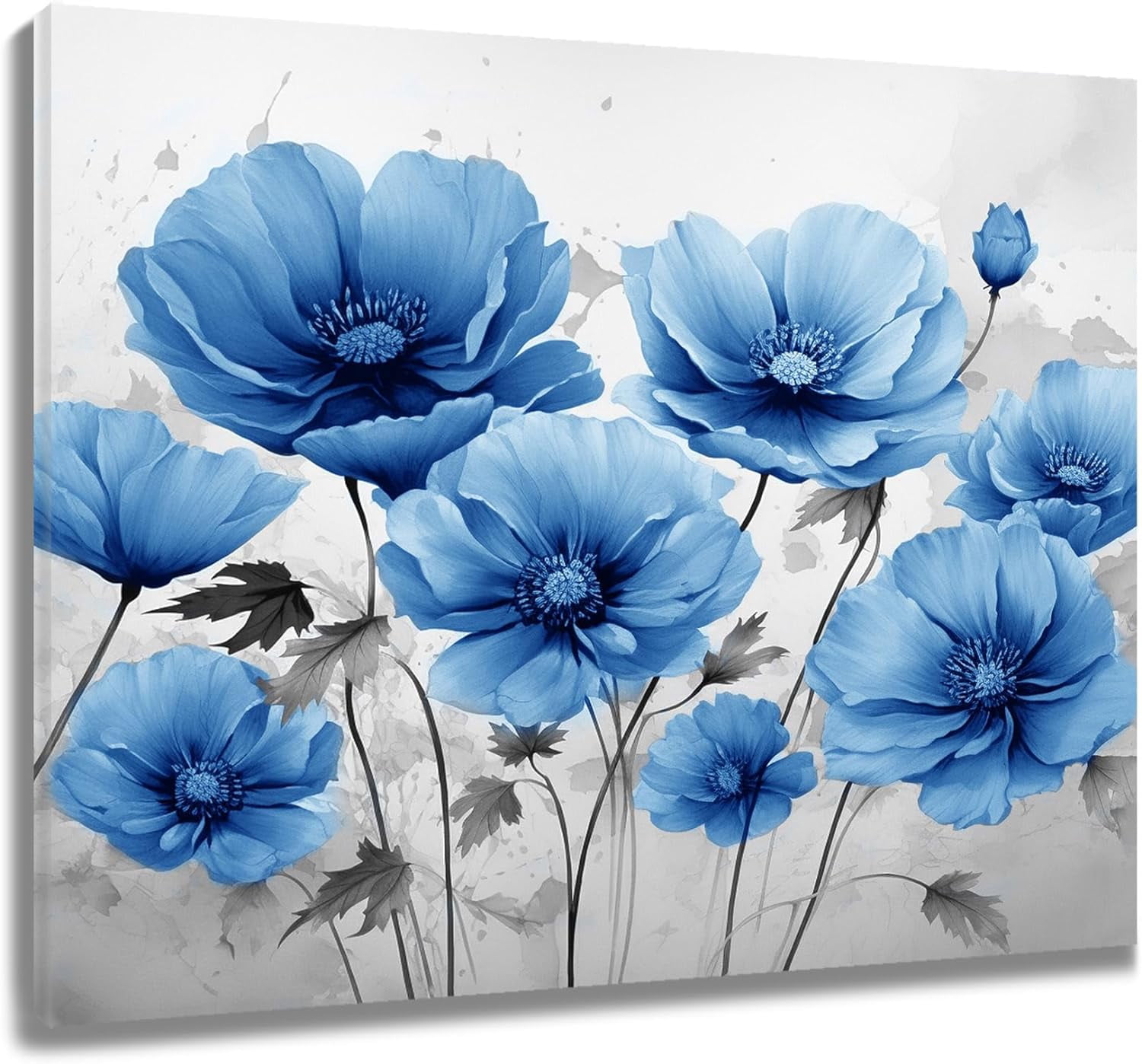 AatoeaX Blue Floral Wall Art for Living Room,Blue and Gray Flower ...