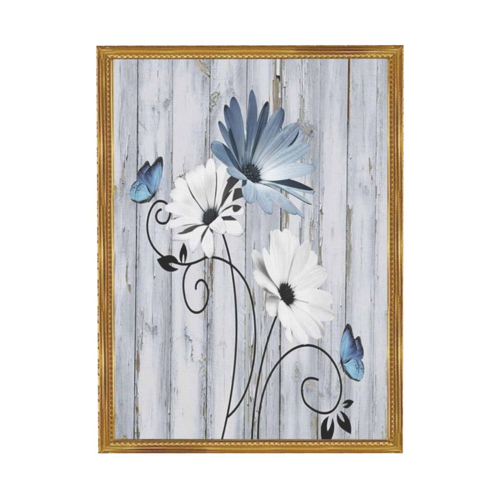 AatoeaX Blue Floral Wall Art for Living Room, Rustic Daisy Flower and ...