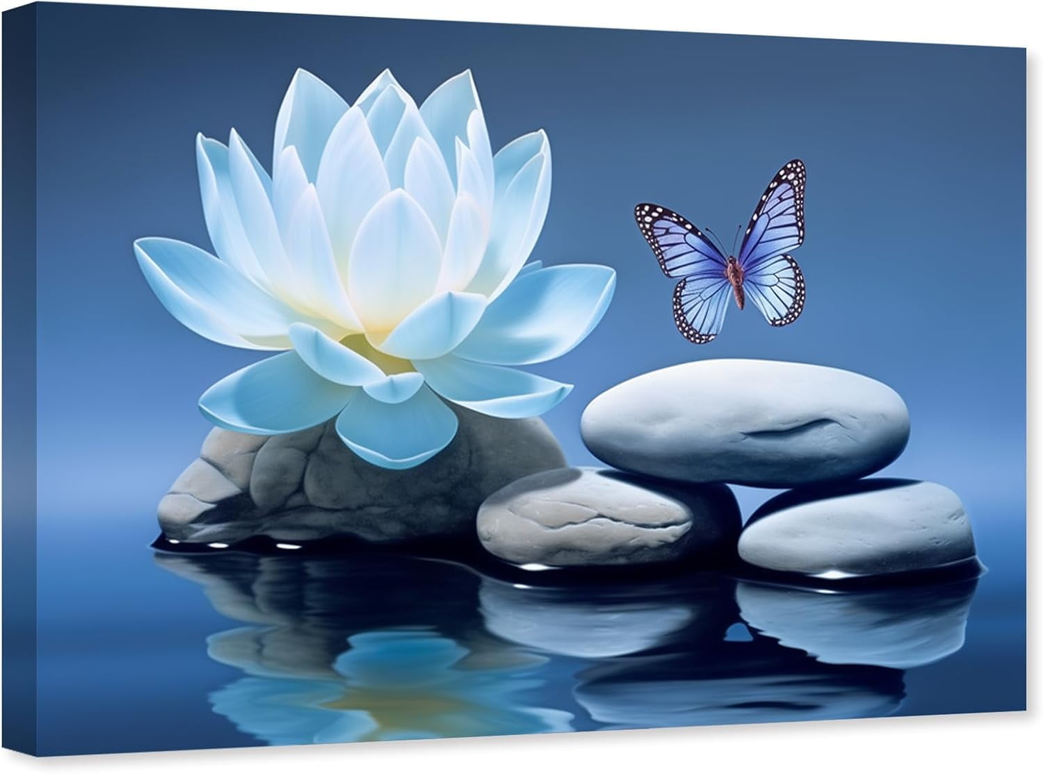 AatoeaX Blue Zen Wall Art Lotus Flower Canvas Spa Stone Pictures for Bathroom Wall Decor ...