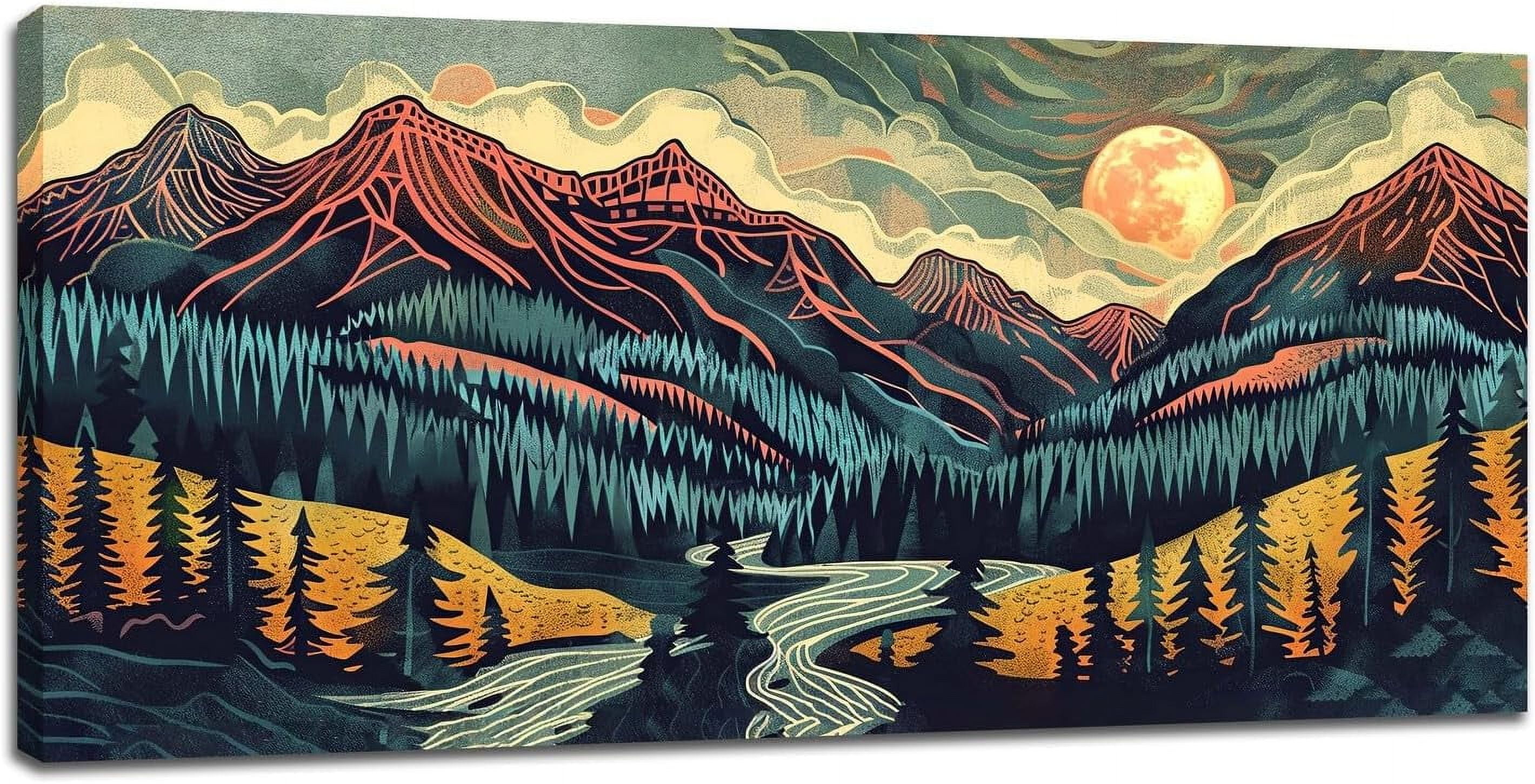 AatoeaX Boho Mountain Wall Art Abstract Wall Decor Lake Pine Tree ...