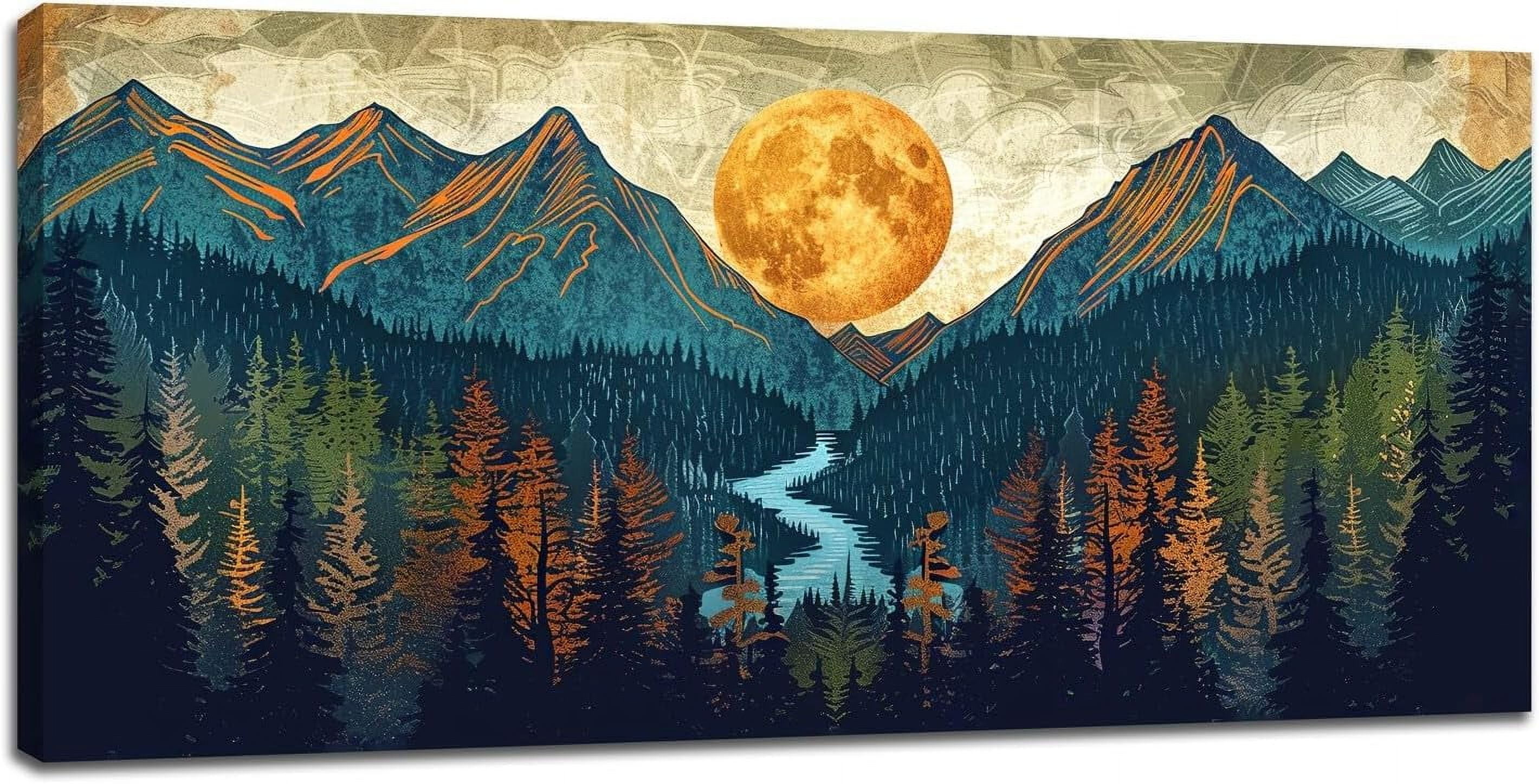 AatoeaX Boho Mountain Wall Art Mountain Landscape Wall Decor Moon Pine ...