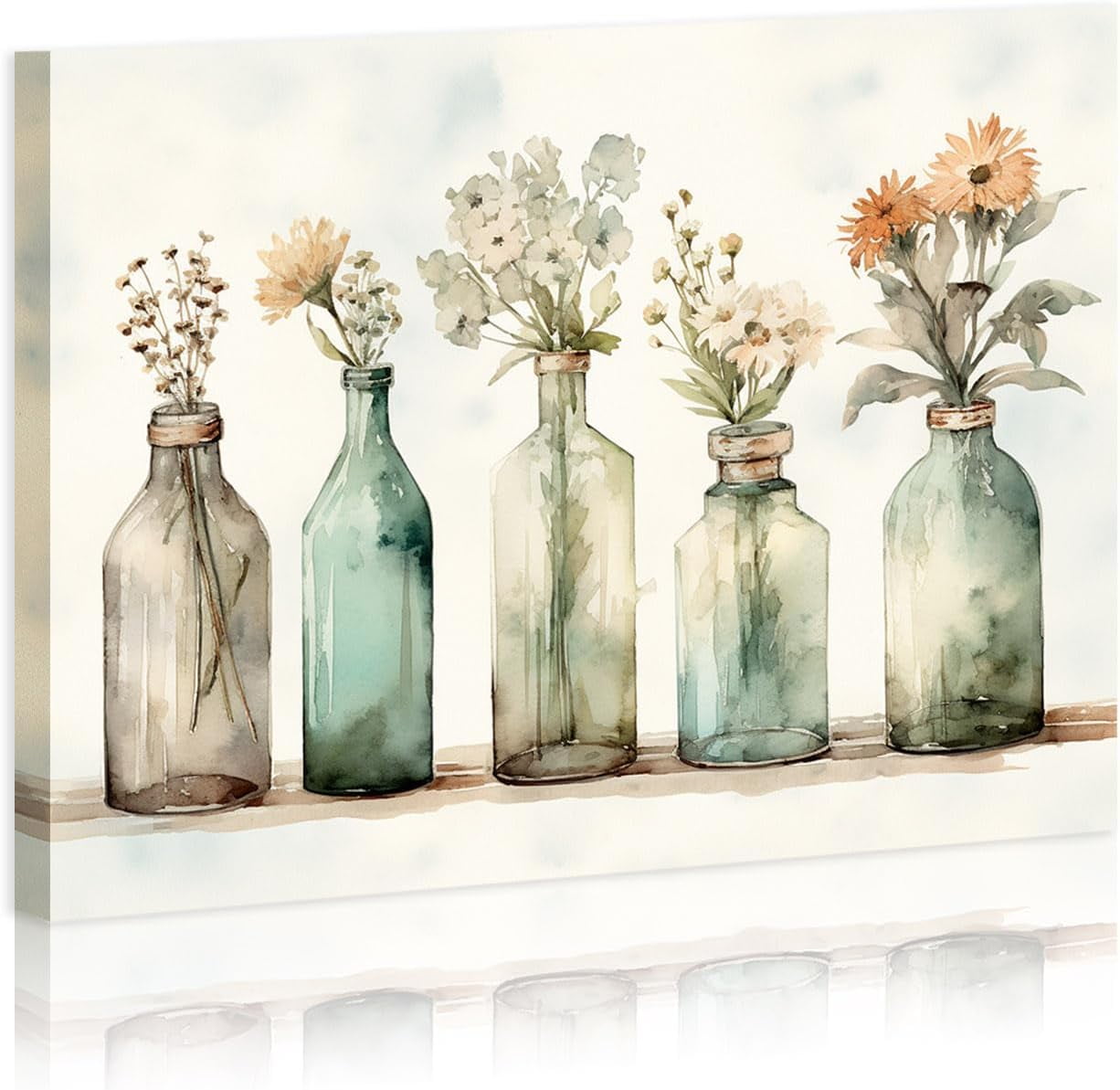 AatoeaX Botanical Bottles Green Farmhouse Bathroom Wall Decor Modern French Flowers in Bottle ...
