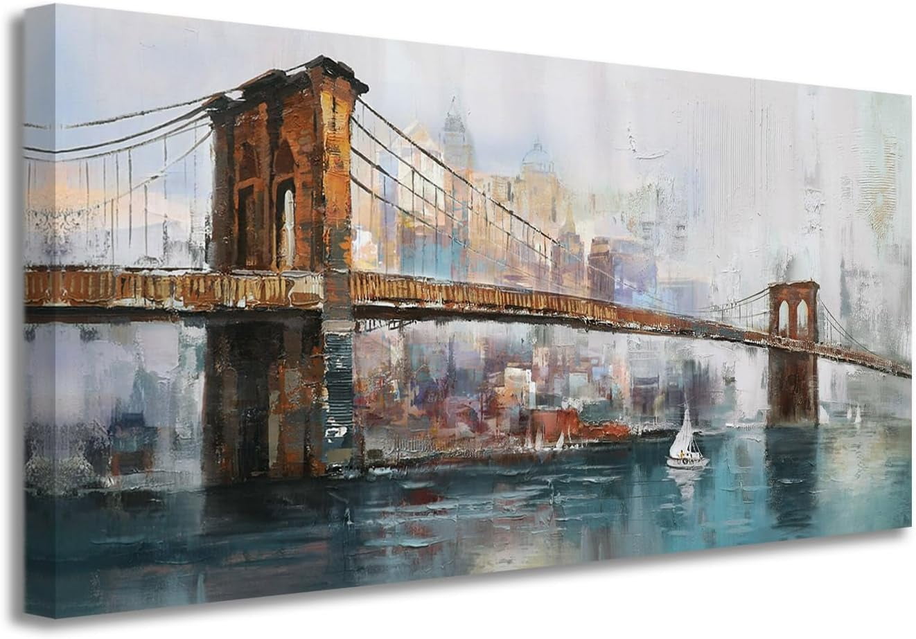 AatoeaX Brooklyn Bridge Wall Art New York Skyline Landscape Painting ...