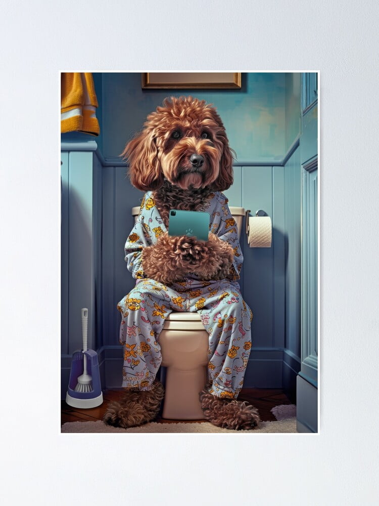 AatoeaX Brown Cockapoo on the Toilet Funny Dog Art Bathroom Poster ...