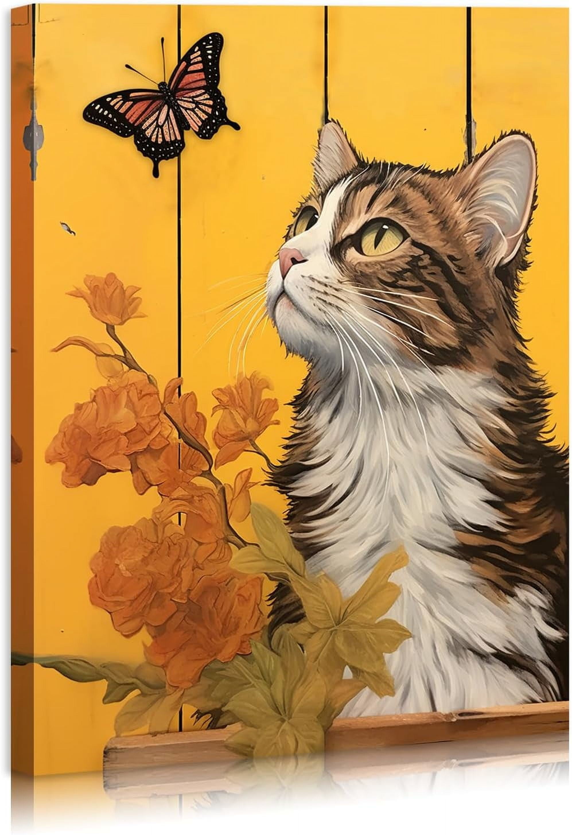 AatoeaX Butterfly Cat Wall Art Yellow Cat Lover Gifts for Women Cute ...