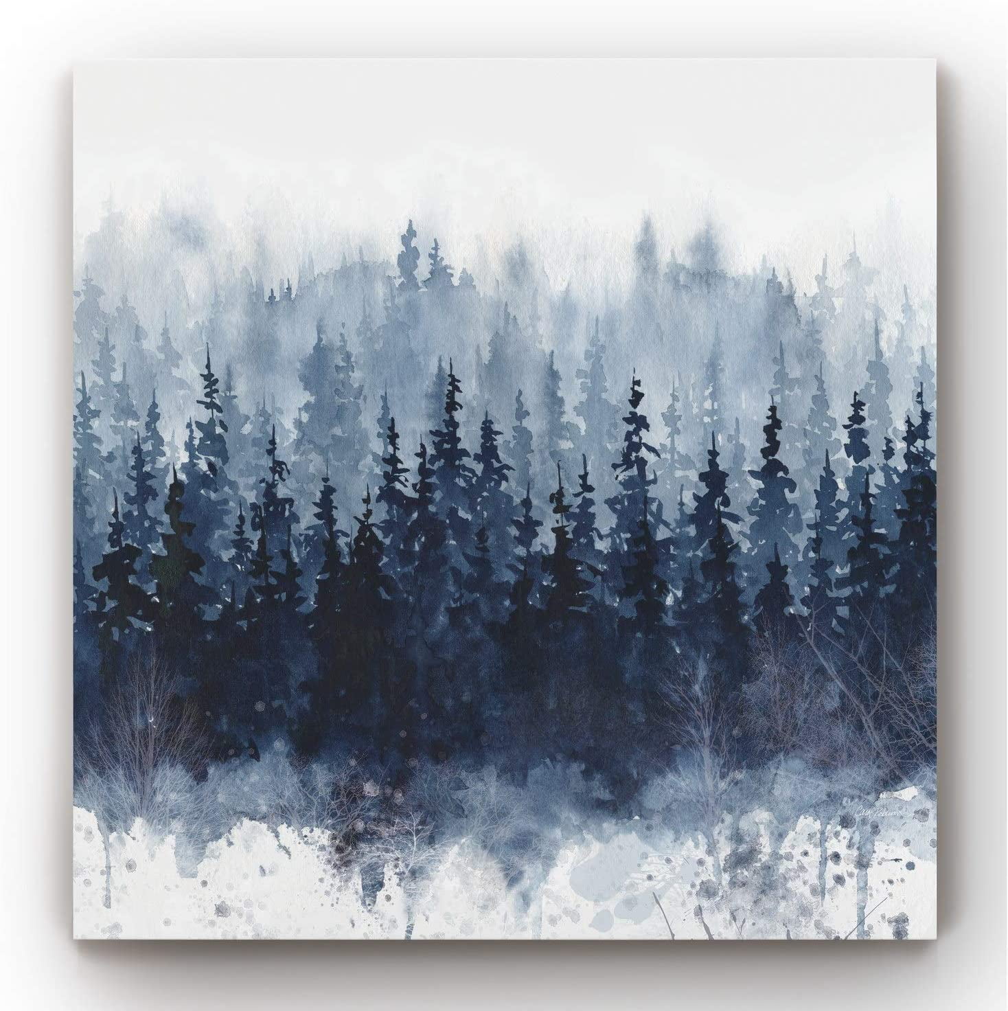AatoeaX Canvas Nature Artwork Indigo White Snowy Forest Trees Abstract ...