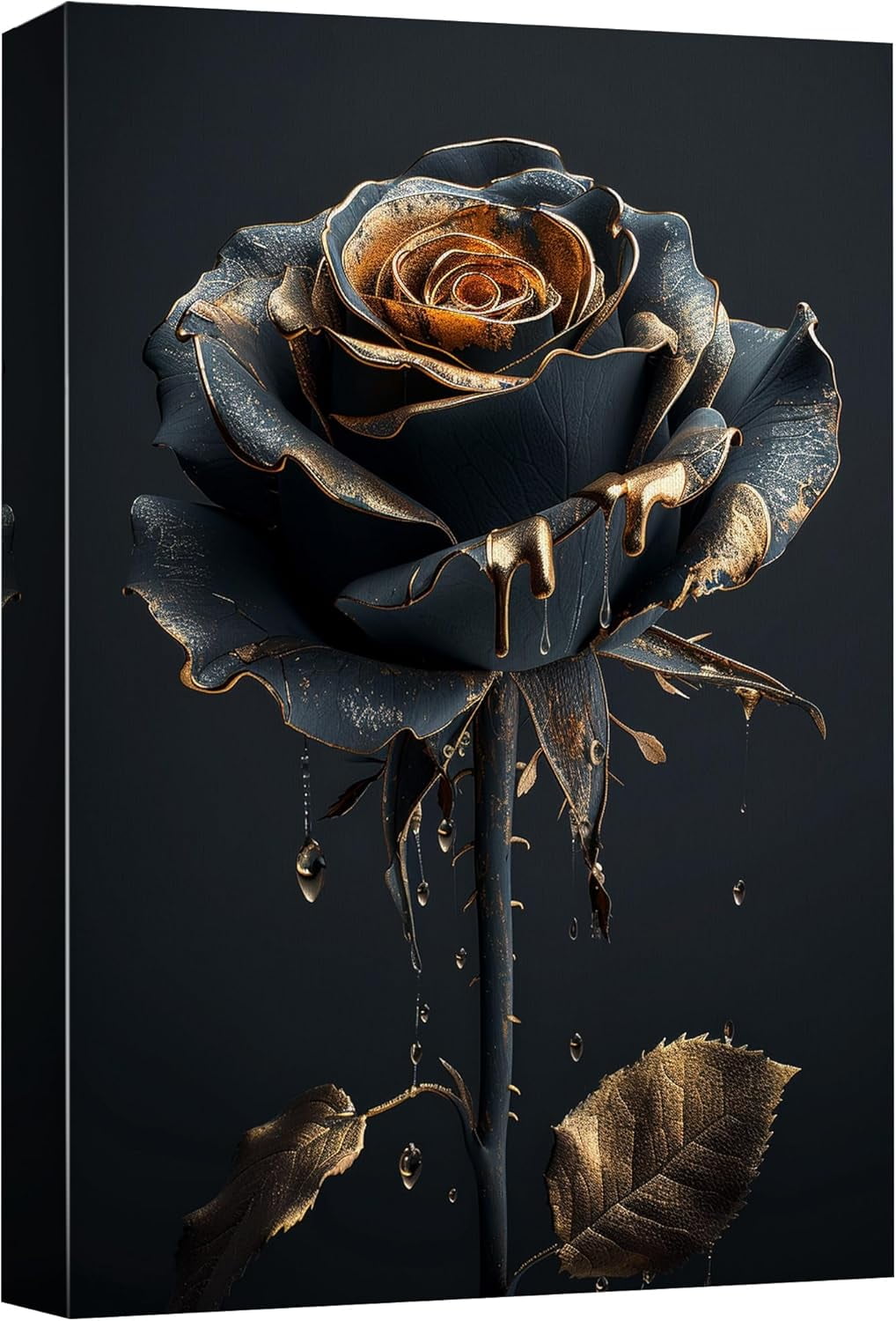 AatoeaX Canvas Print Wall Art Artistic Black Rose with Golden ...