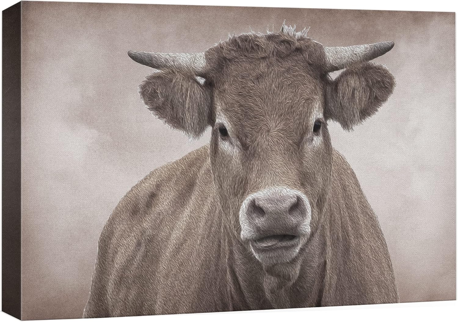 AatoeaX Canvas Print Wall Art Cow Portrait on Graphite Background ...