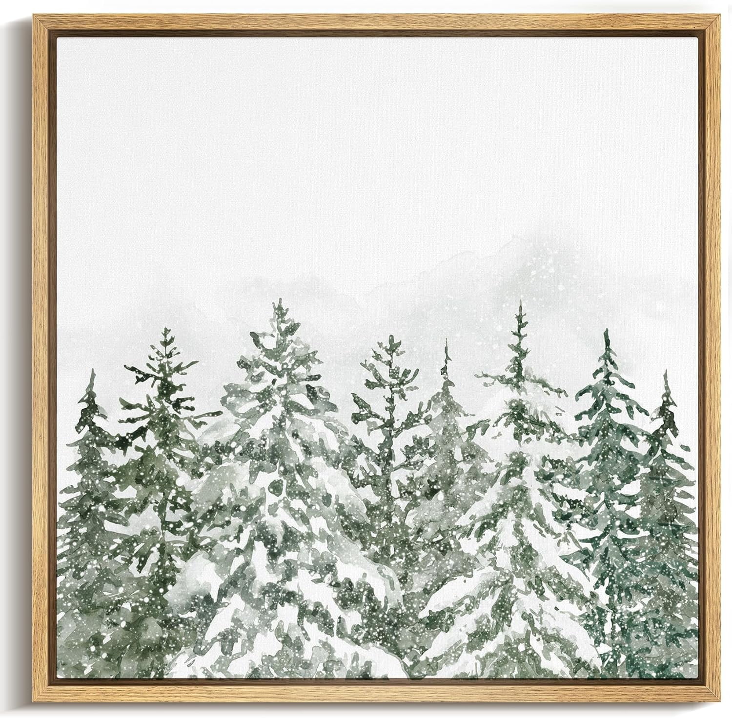 AatoeaX Canvas Print Wall Art Green Pine Trees with Snow Watercolor Winter Forest Scene ...
