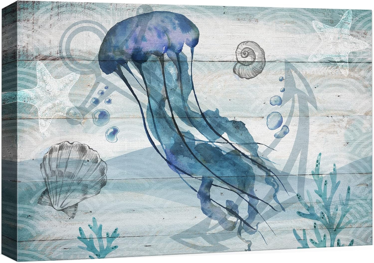AatoeaX Canvas Print Wall Art Jellyfish Under The Sea with Shells ...