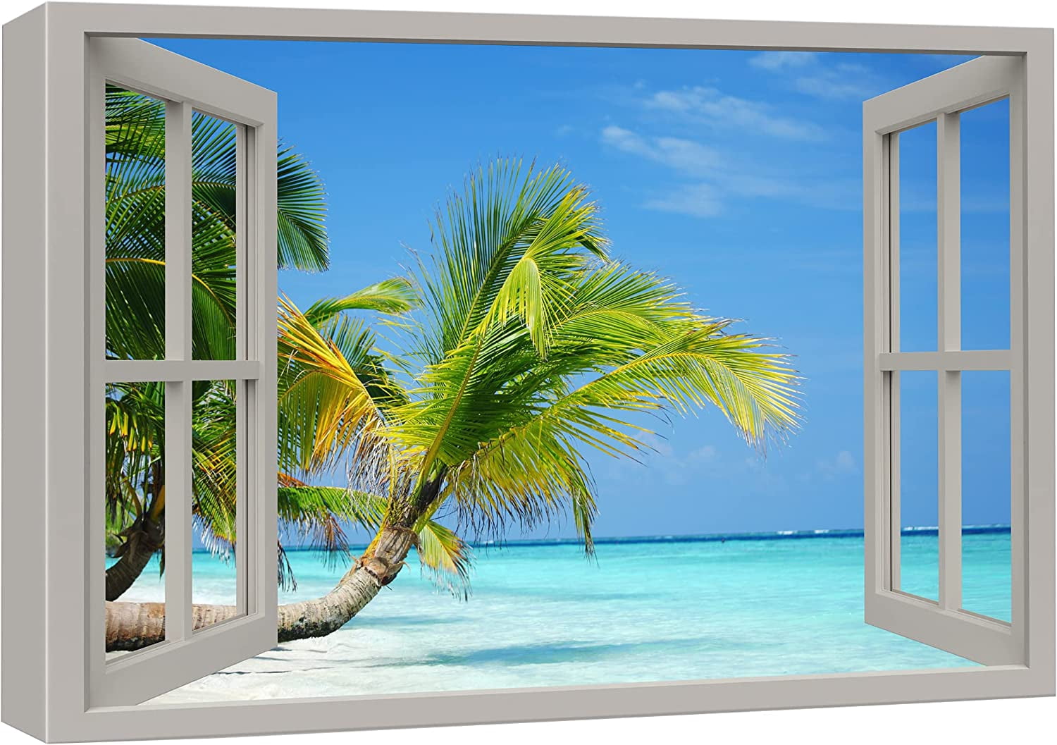 AatoeaX Canvas Print Wall Art Palm Tree Beach Shore Teal Tropical Ocean ...