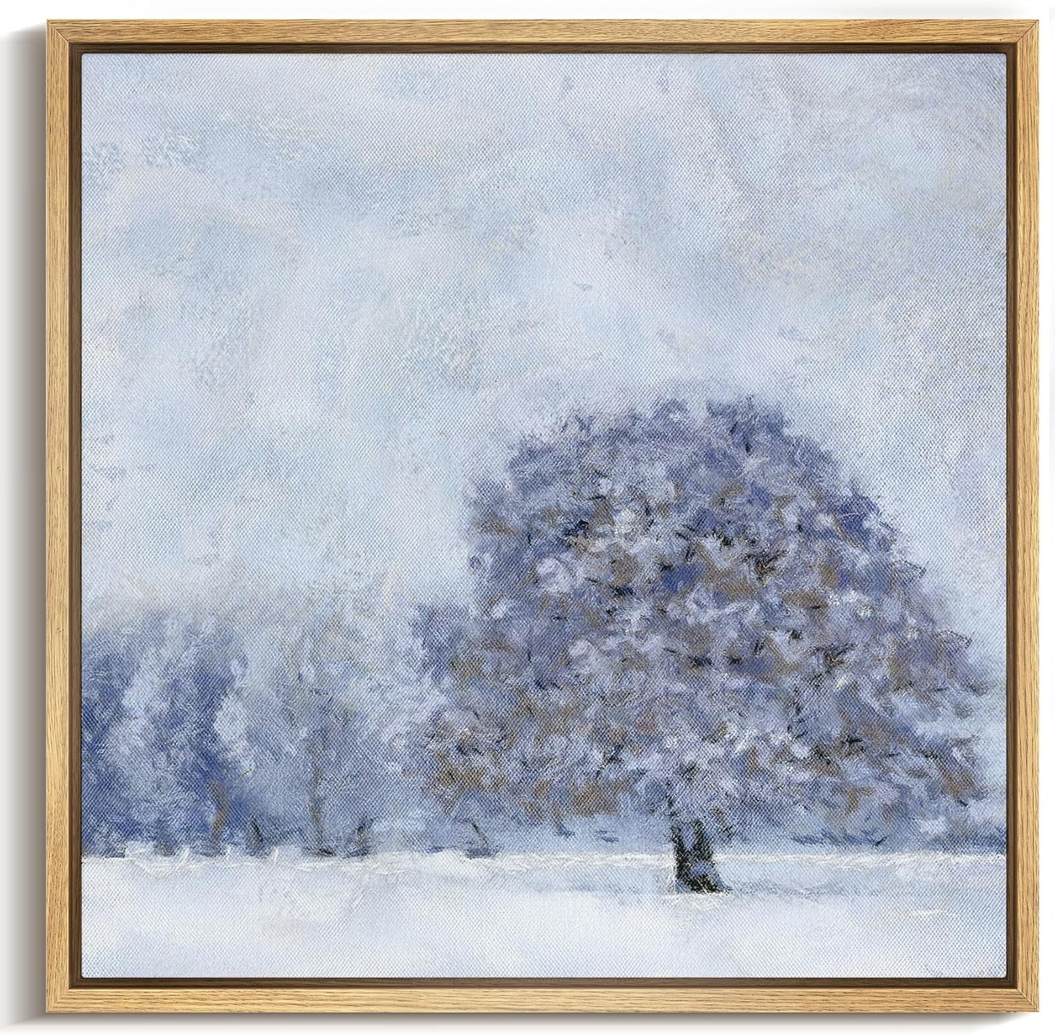 AatoeaX Canvas Print Wall Art Pastel Blue Winter Tree Elegant Snowy ...