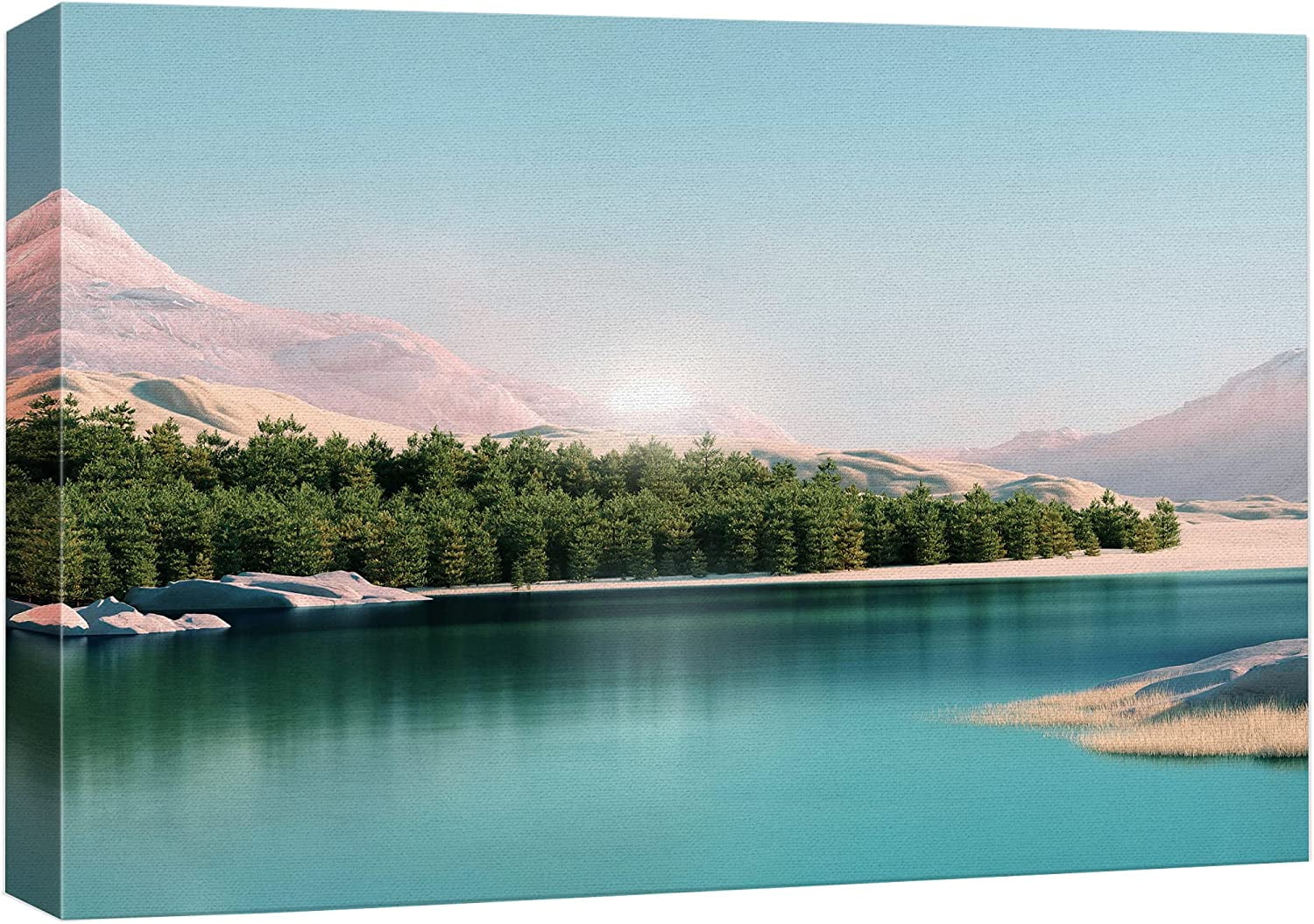 AatoeaX Canvas Print Wall Art Pastel Mountain Forest Teal Lake View ...