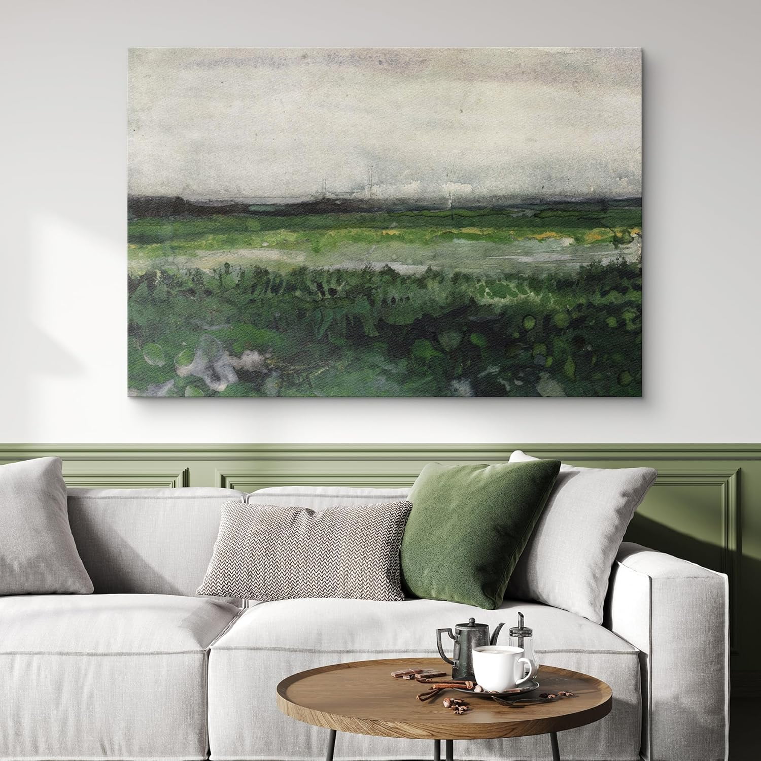AatoeaX Canvas Print Wall Art Textured Green Fields Contemporary ...